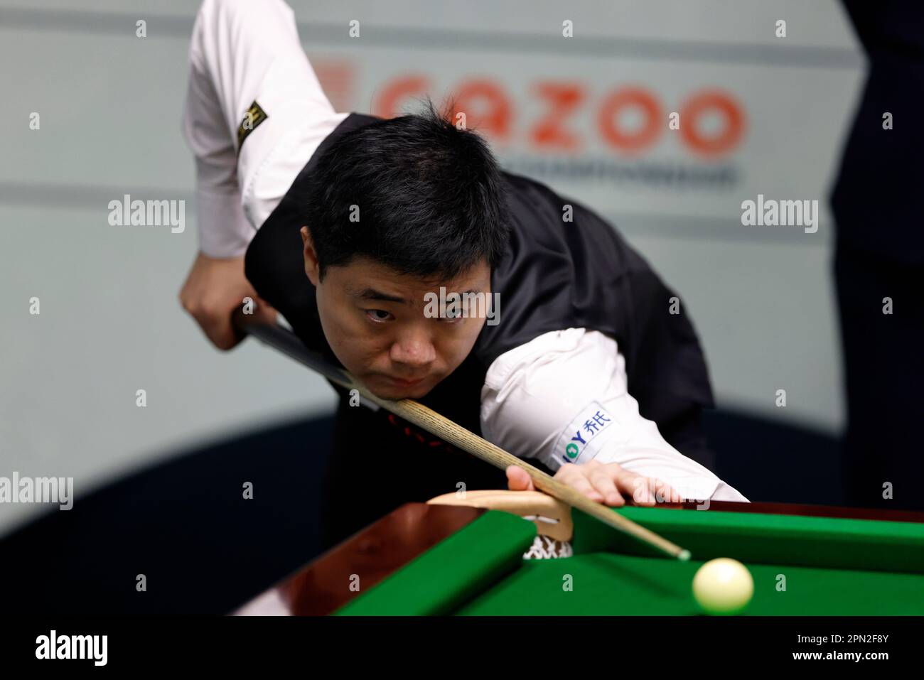 Ding Junhui at the table during day two of the Cazoo World Snooker ...