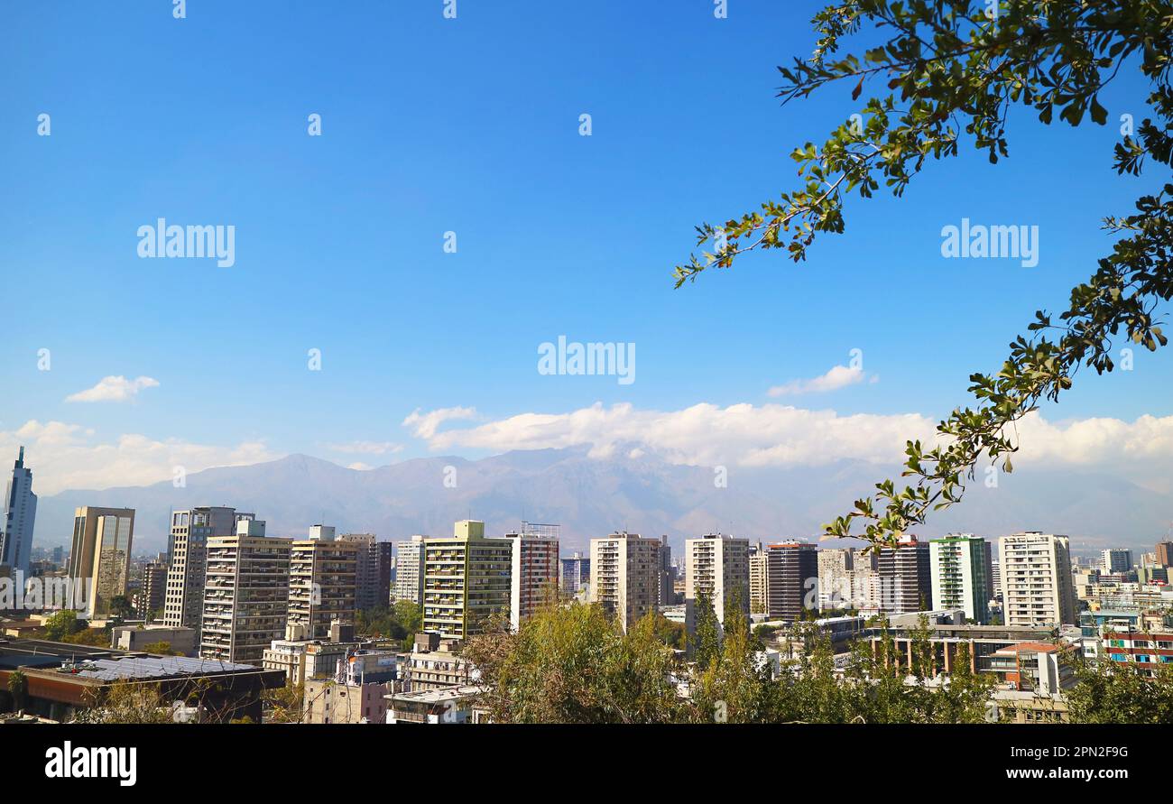 Santiago City Center View from Santa Lucia Hill with Andean Mountain ...