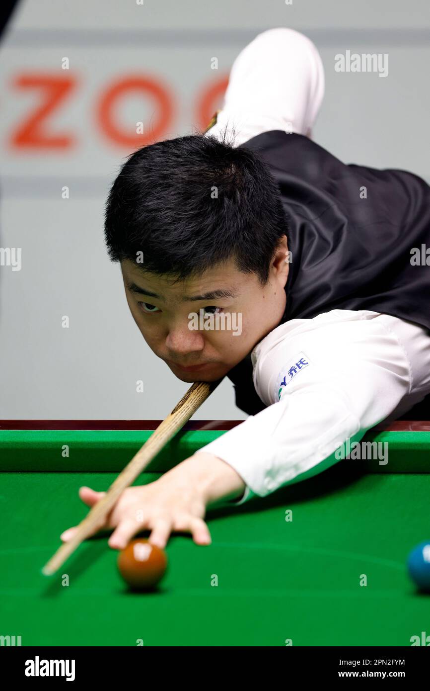 Ding Junhui at the table during day two of the Cazoo World Snooker ...