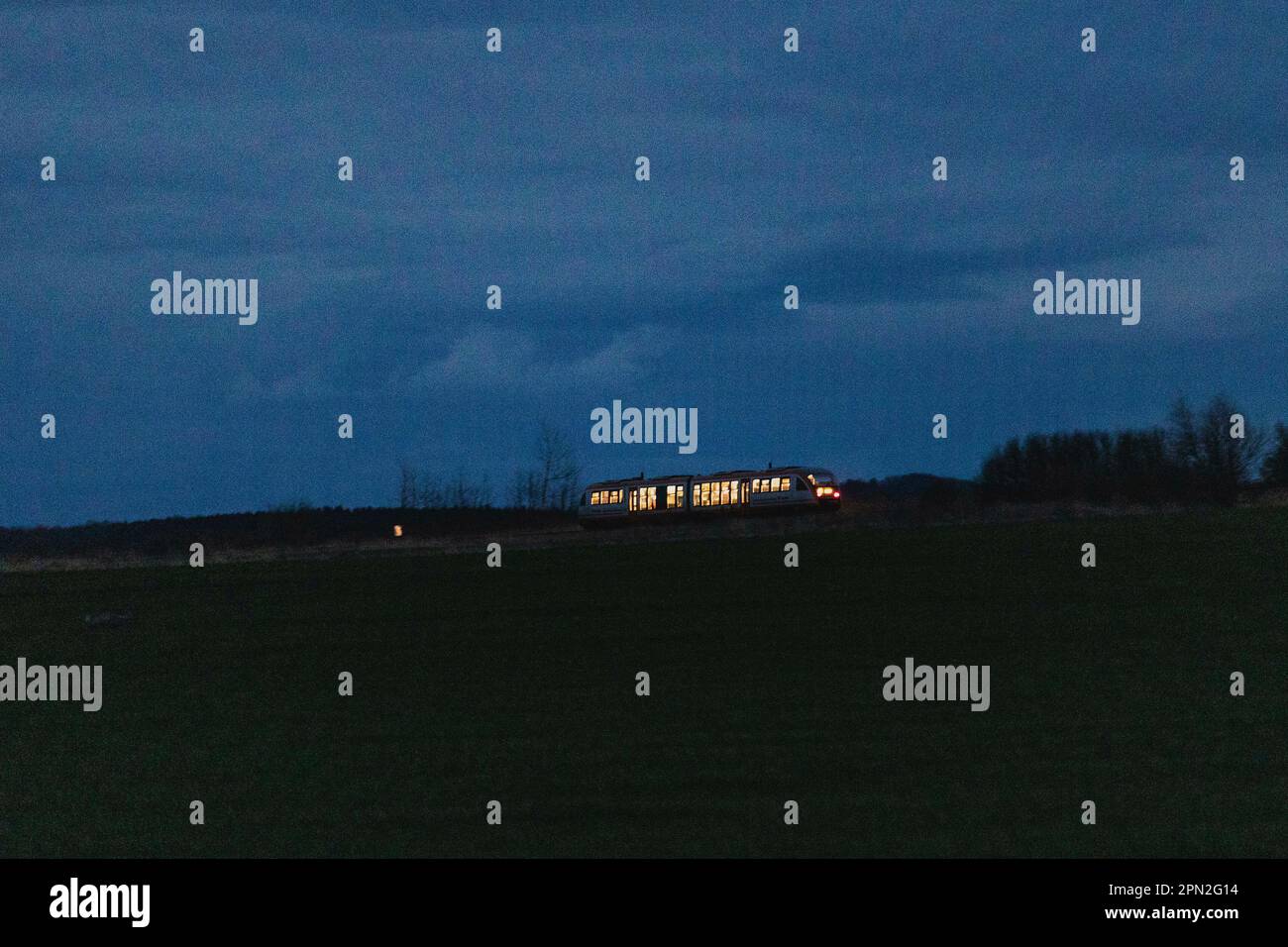 A train of the Laenderbahn Trilex in Deilaendereck Germany, Poland and ...
