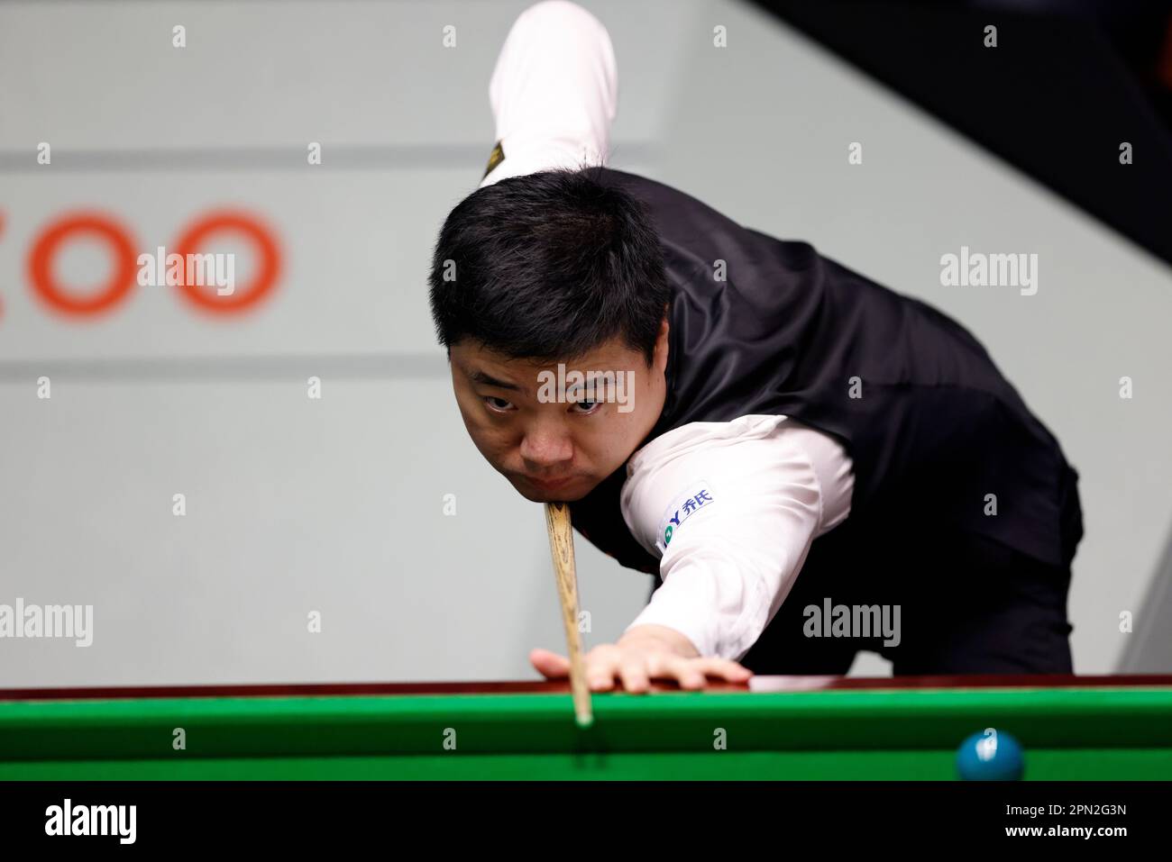 Ding Junhui at the table during day two of the Cazoo World Snooker ...