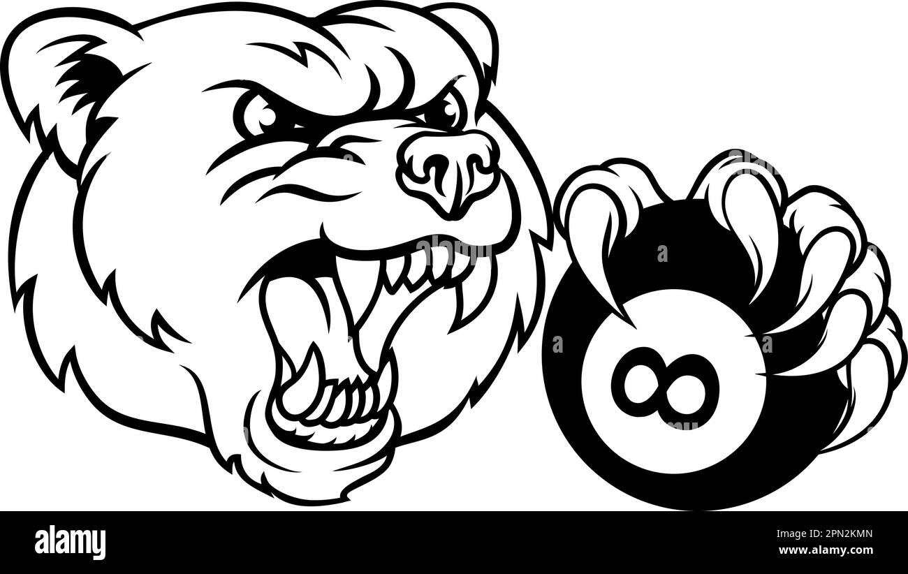 Bear Angry Pool 8 Ball Billiards Mascot Cartoon Stock Vector Image ...