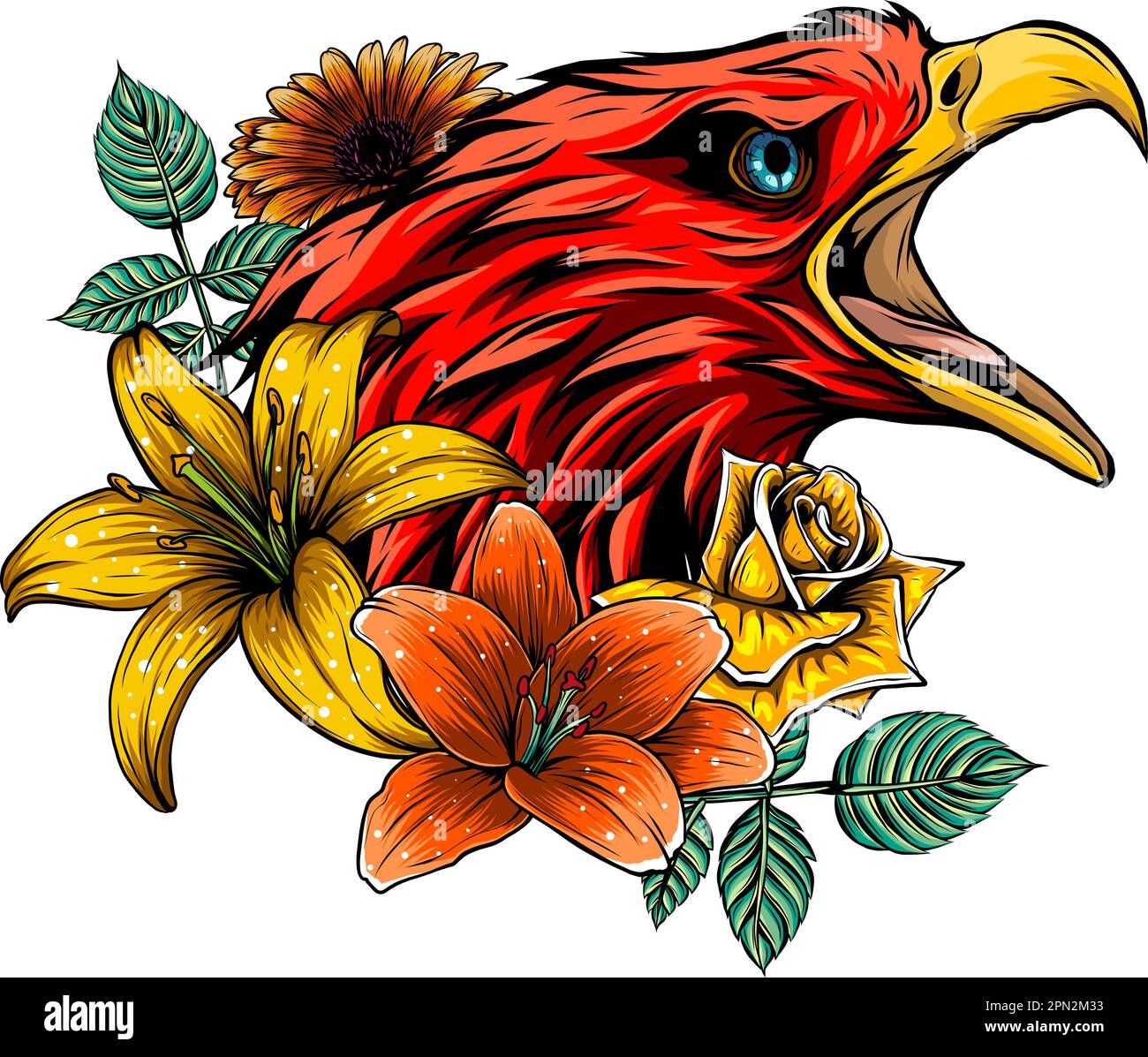 vector illustration of eagle head with flower on white background Stock ...