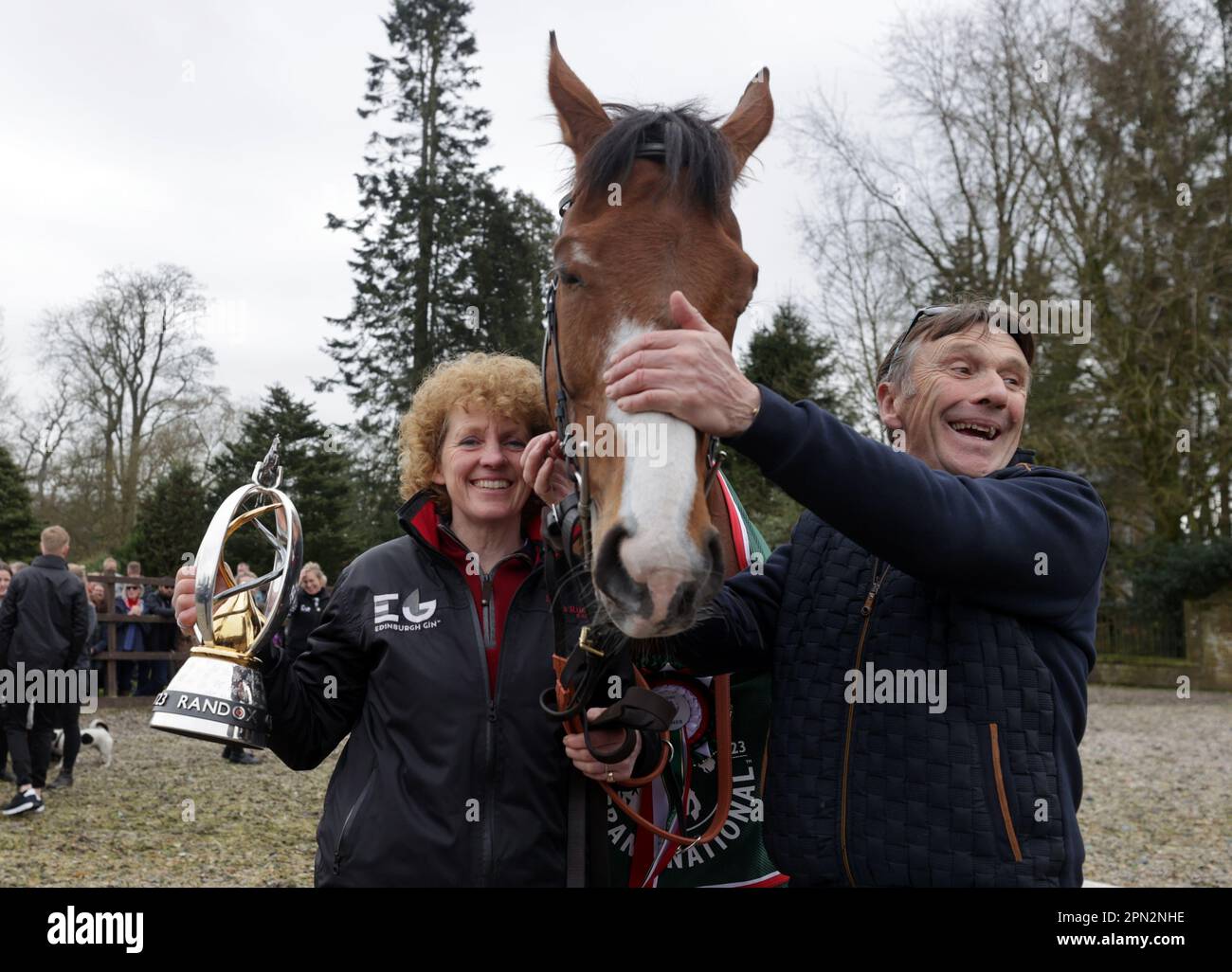 Corach Rambler and trainer Lucinda Russell (left) and Peter Scudamore ...