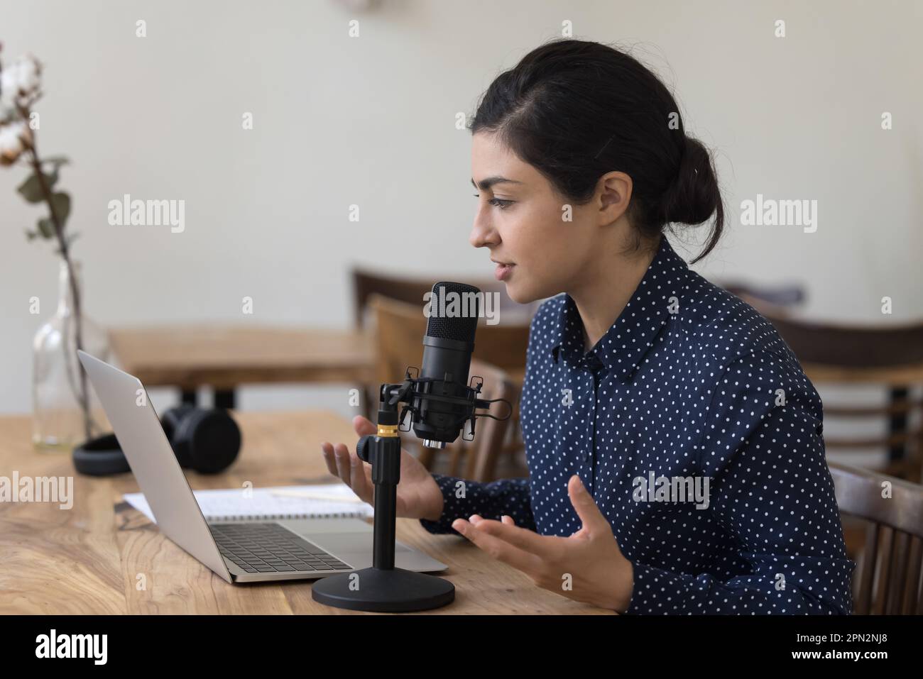 Indian teacher woman use laptop make speech into professional ...