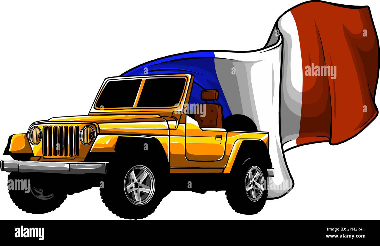 Hunter car jeep vector illustration on white background. digita hand ...