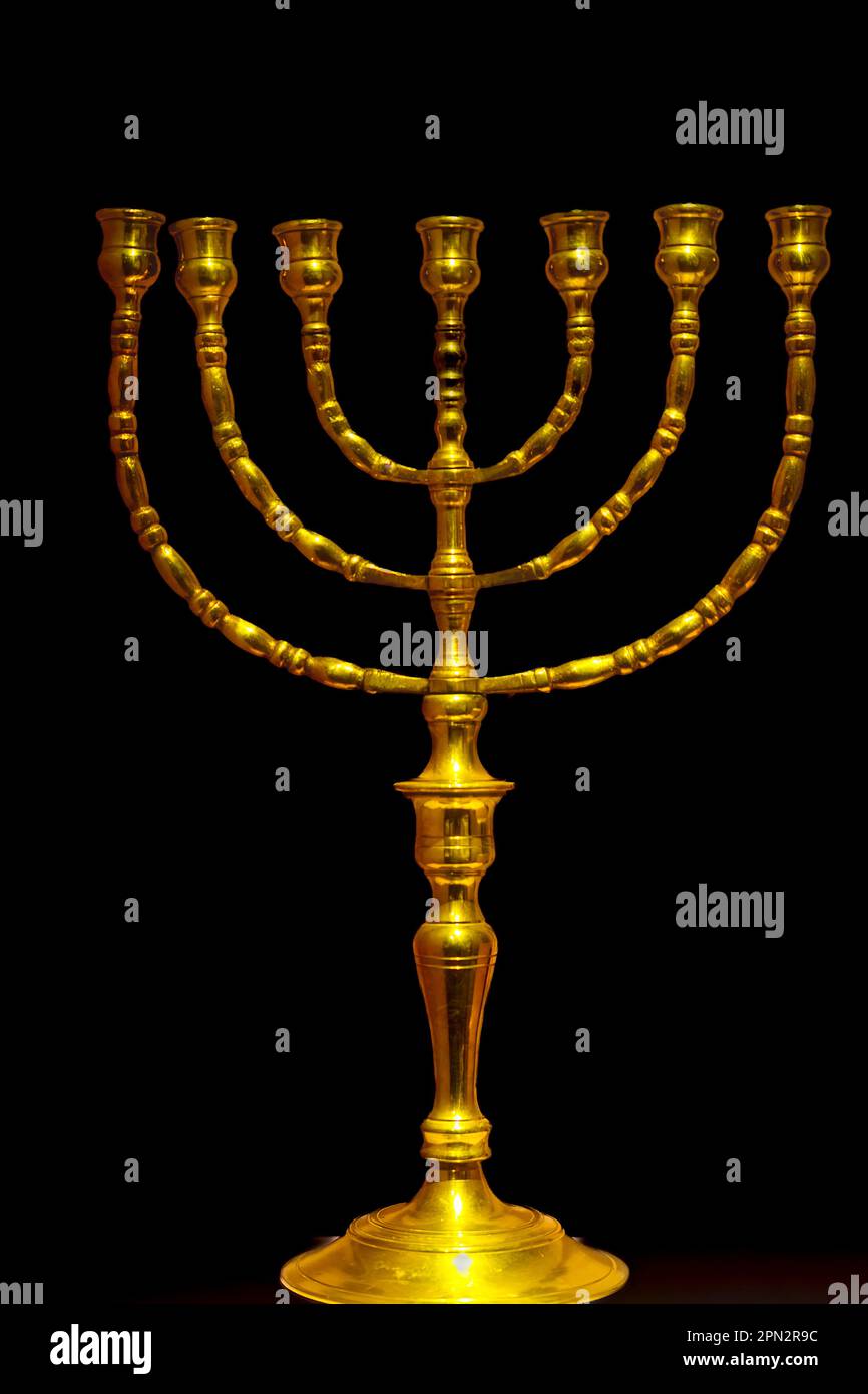 Toronto, Canada - April 7, 2023: Synagogue menorah, gold-colored piece ...