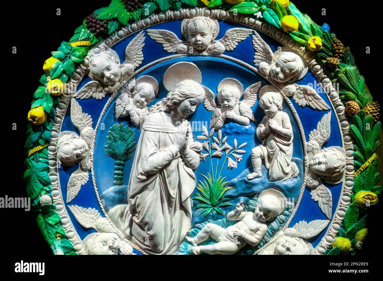 Toronto, Canada - April 7, 2023: Virgin And Child circular relief ...