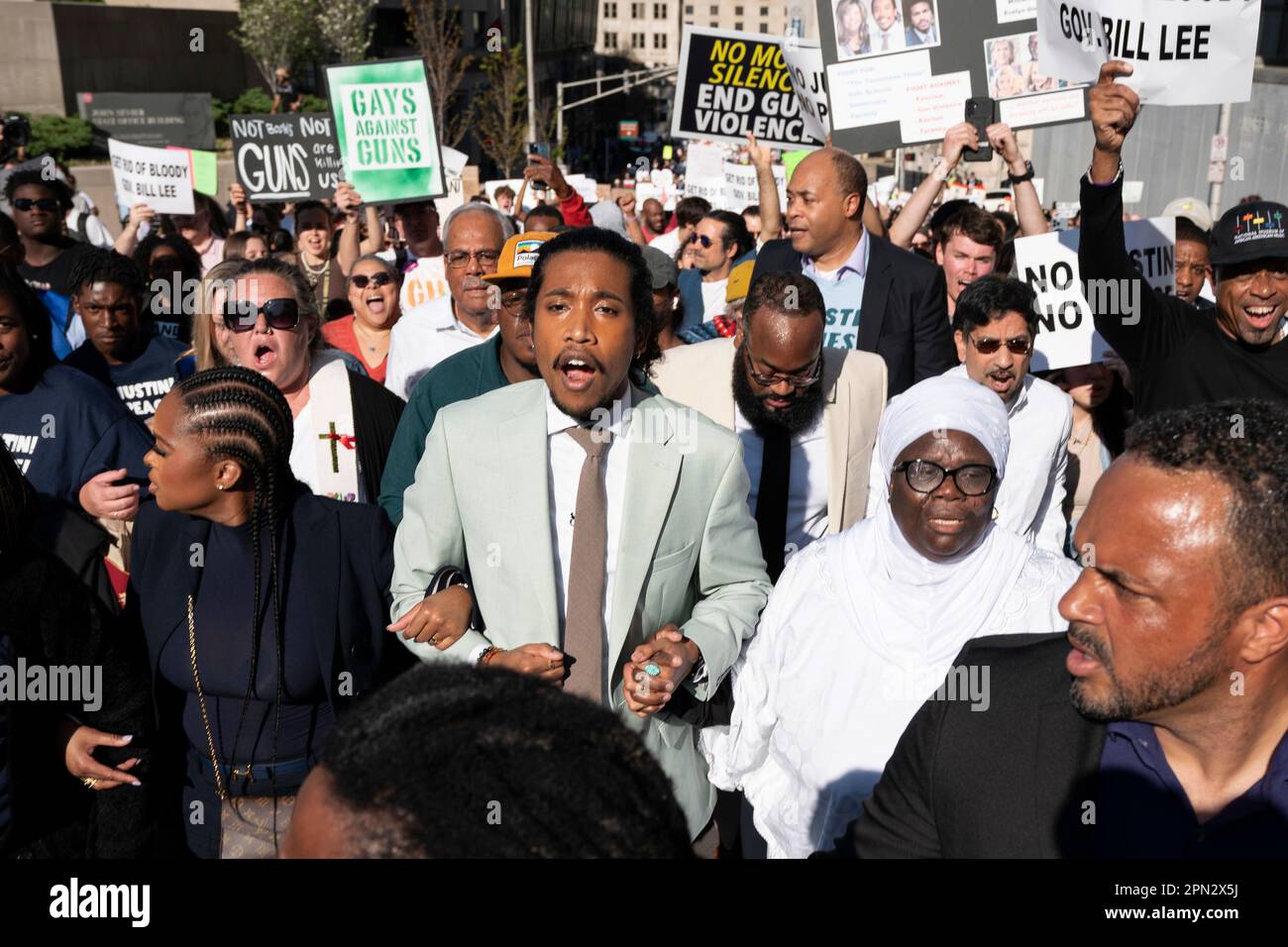 FILE - State Rep. Justin Jones, D-Nashville, center, marches with ...
