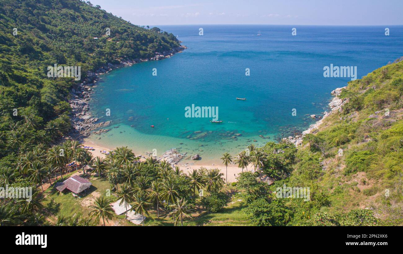 aerial view Nui beach the hidden paradise beach the shape of bay look ...