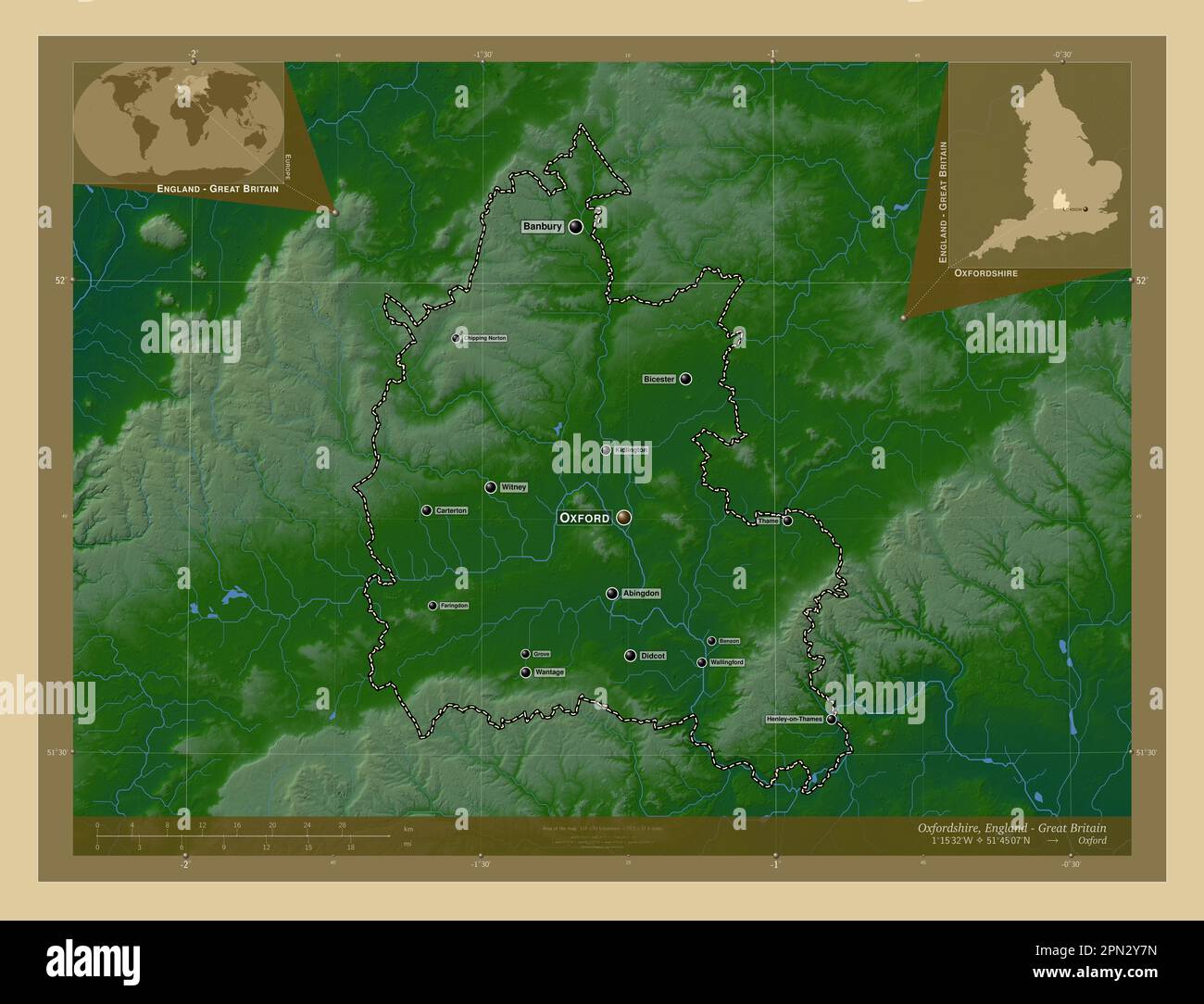 Oxfordshire, administrative county of England - Great Britain. Colored ...