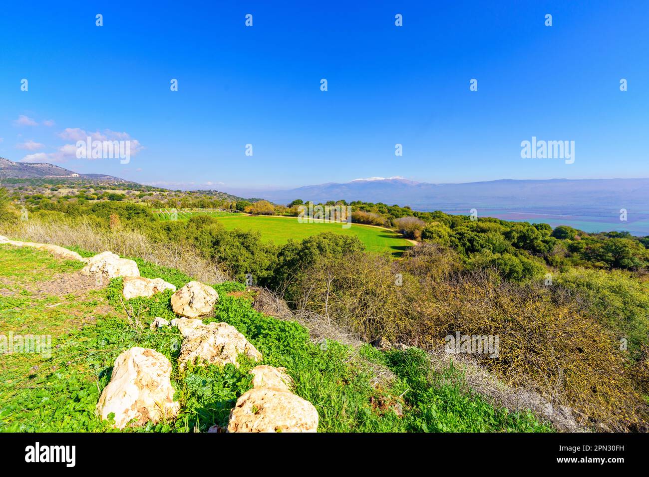 View of Upper Galilee landscape, with the Hula Valley (upper Jordan ...