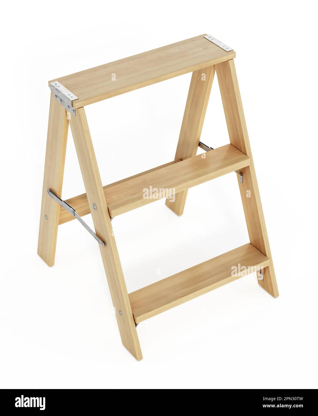 Wooden three step folding ladder. 3D illustration Stock Photo - Alamy