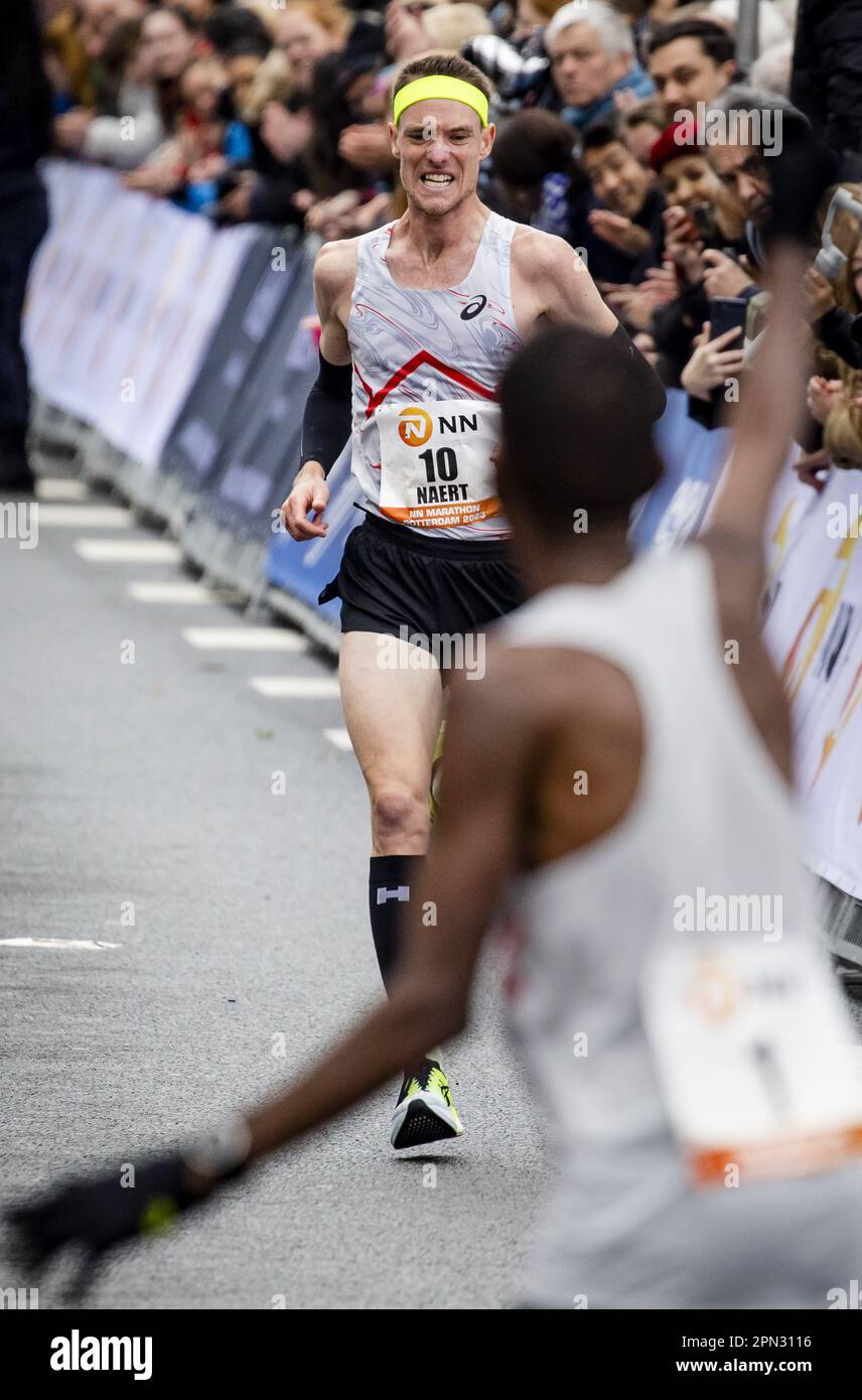 ROTTERDAM – Koen Naert from Belgium is met by winner Bashir Abdi during ...