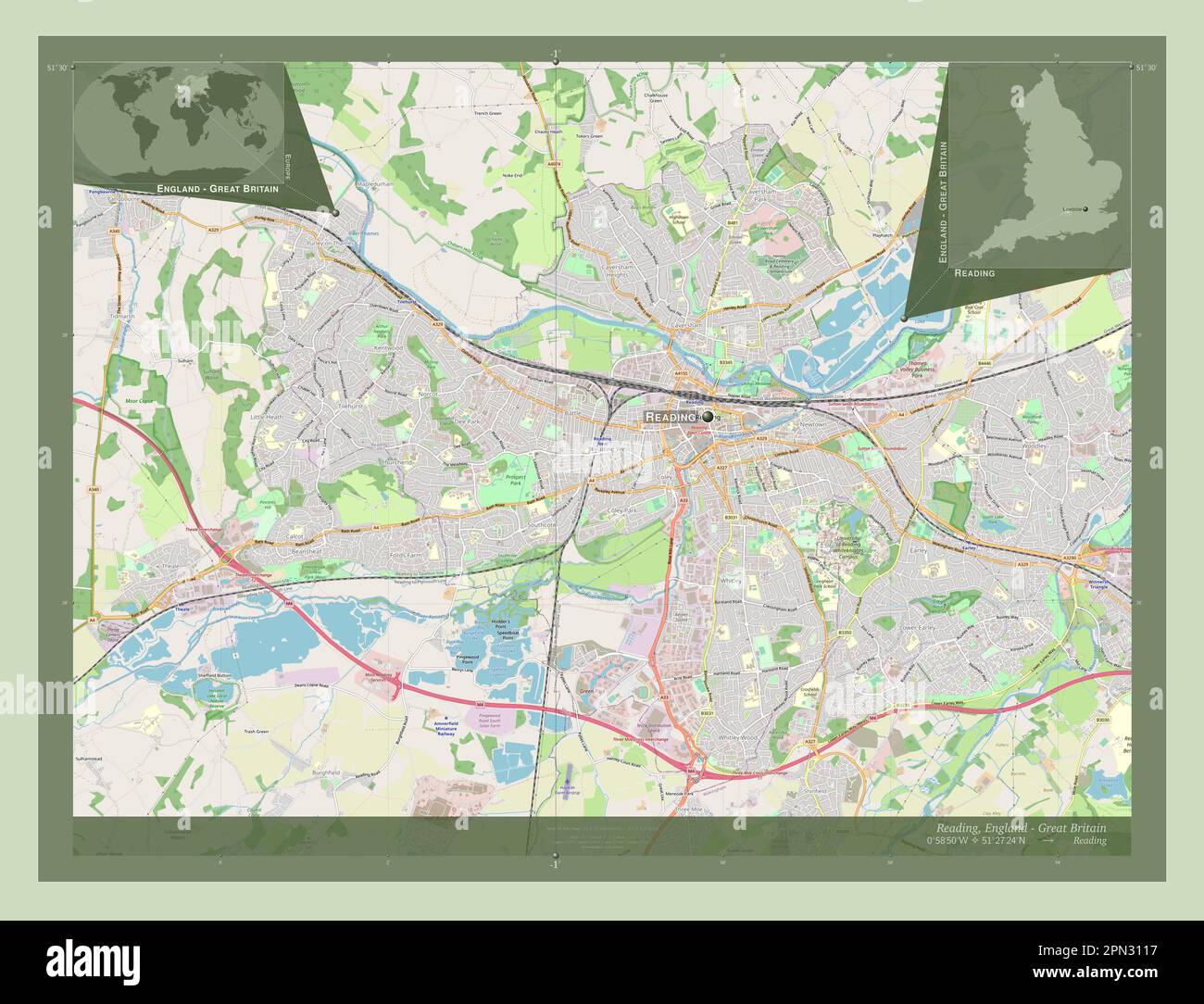 Reading, administrative county of England - Great Britain. Open Street ...