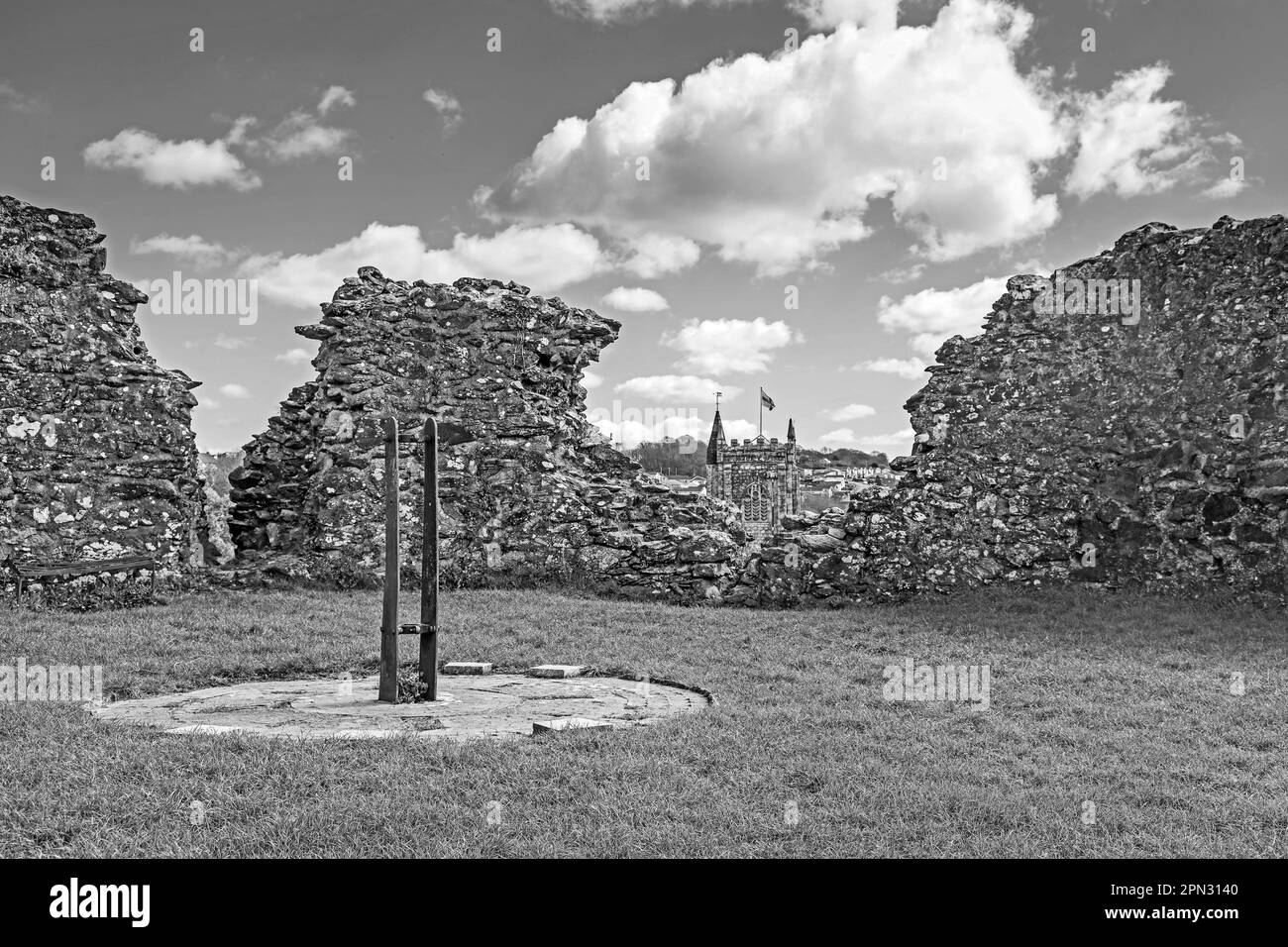 Plympton Castle in Pympton St Maurice, Plymouth, Devon Monochrome Stock ...