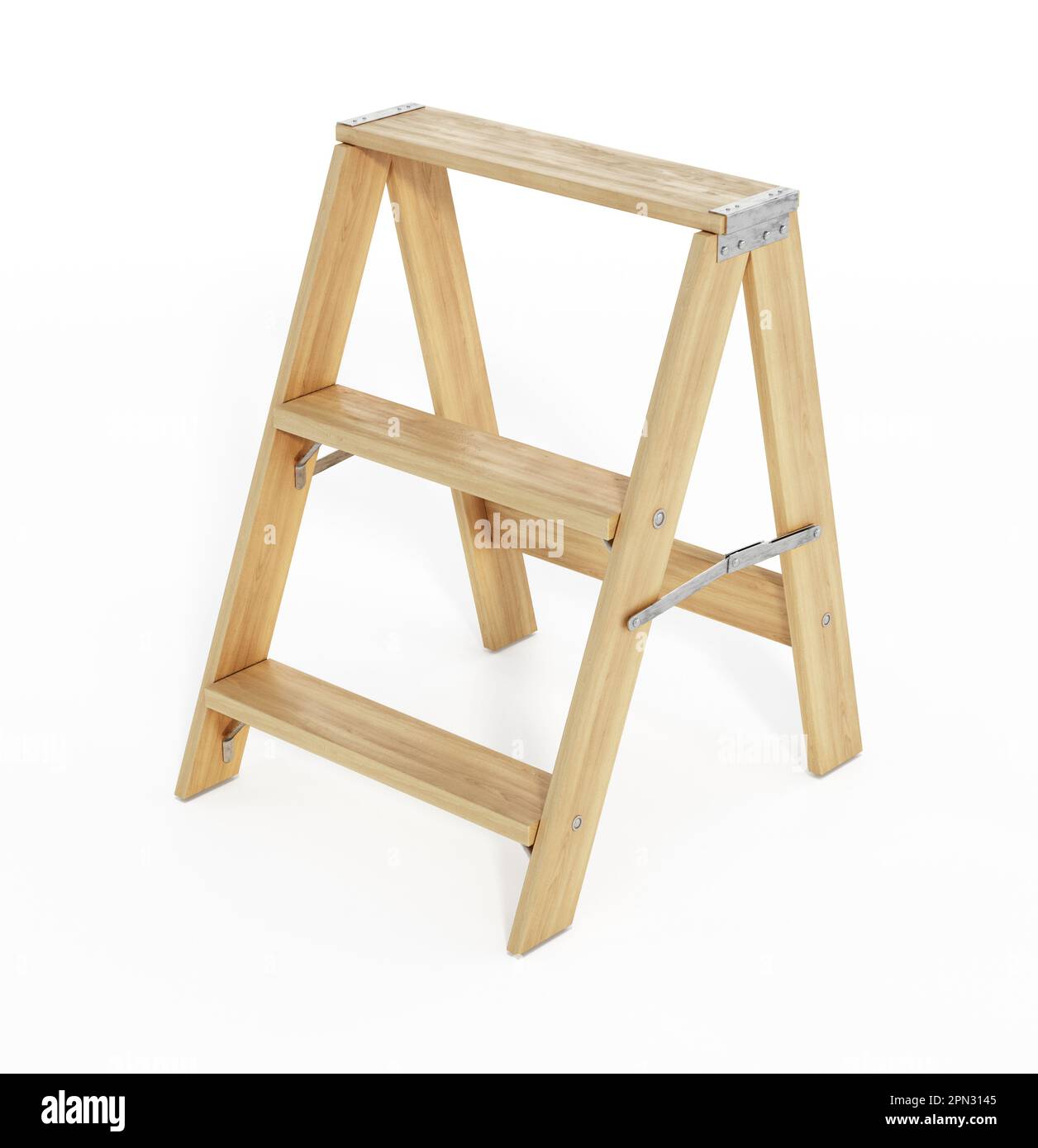 Wooden three step folding ladder. 3D illustration Stock Photo - Alamy