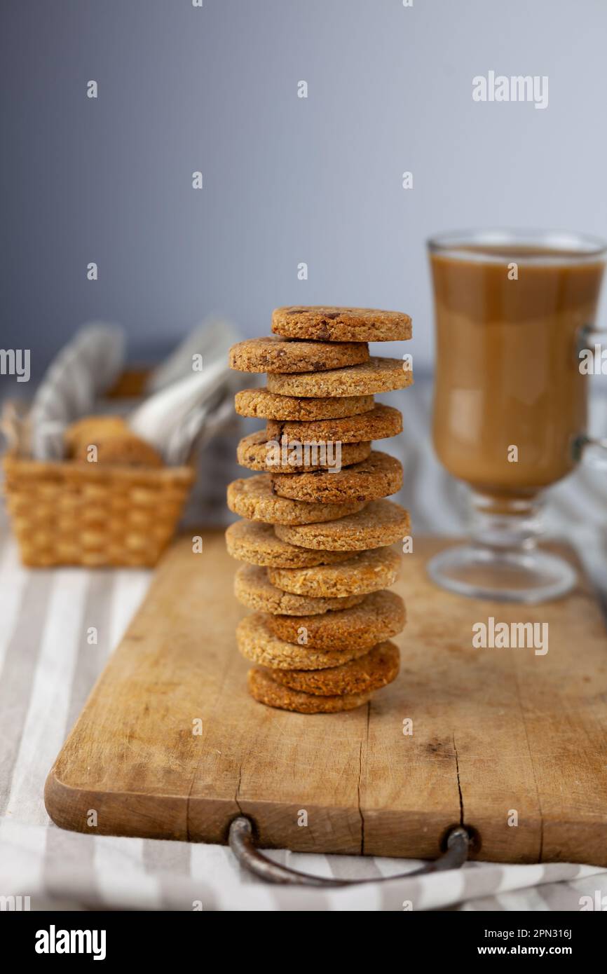 Coconut cookies with chocolate crumb. Food background. Homemade ...