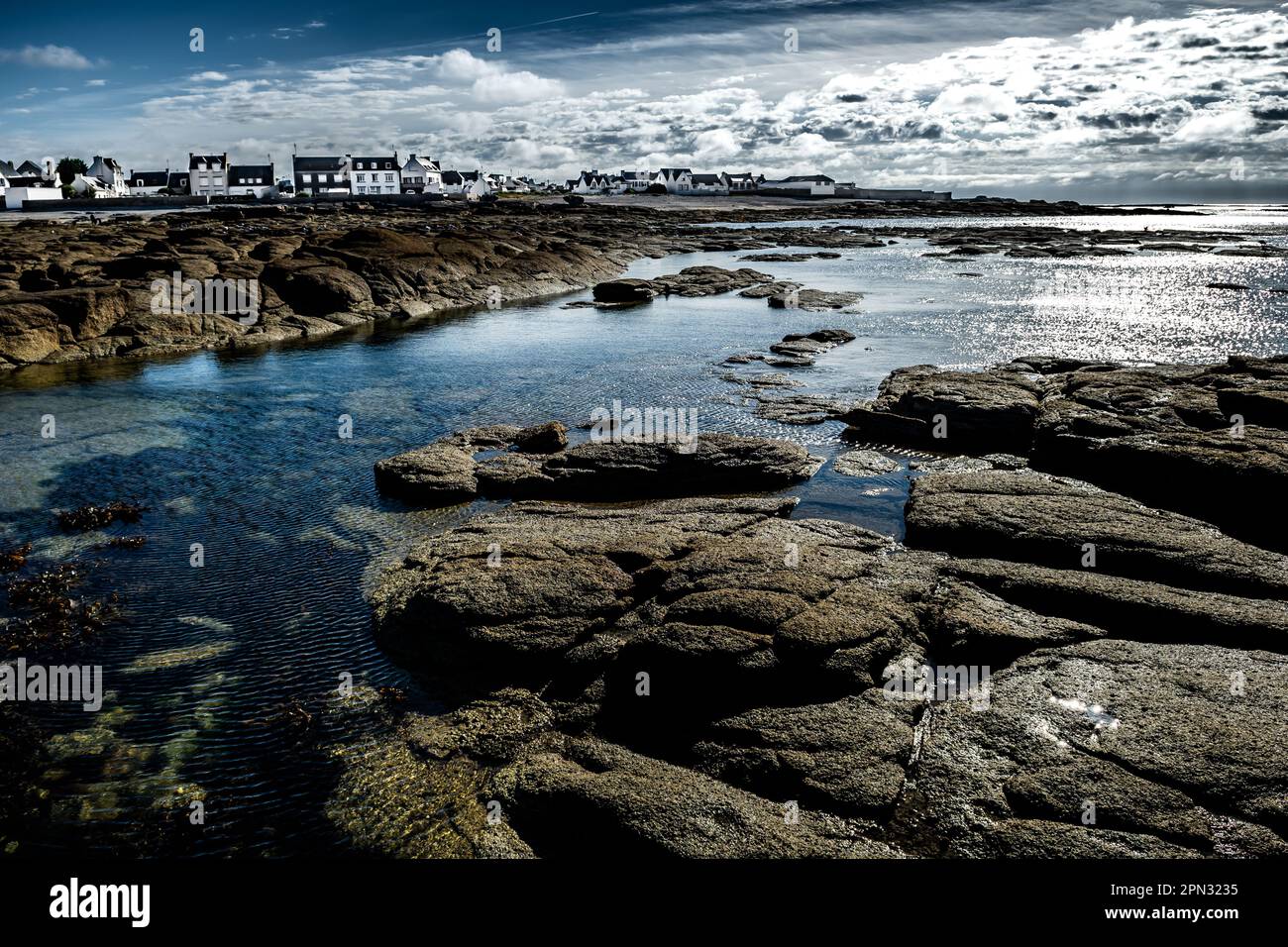 City Of Guilvinec And Stone Beach At The Finistere Atlantic Coast In ...