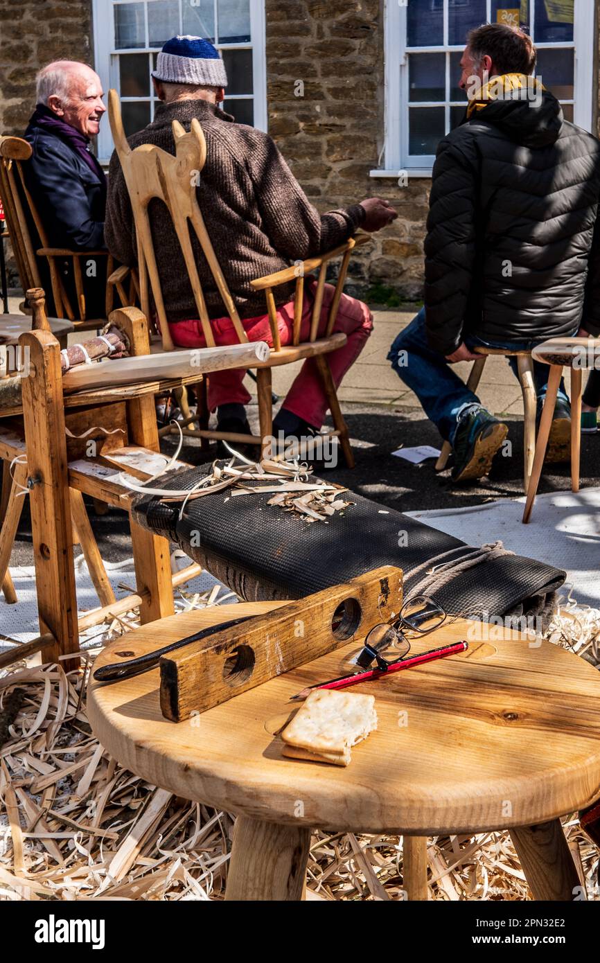 Hand-made chairs on a carpenter's stall in Bridport Saturday Street ...