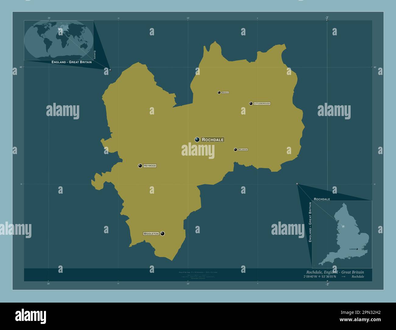 Rochdale, administrative county of England - Great Britain. Solid color ...