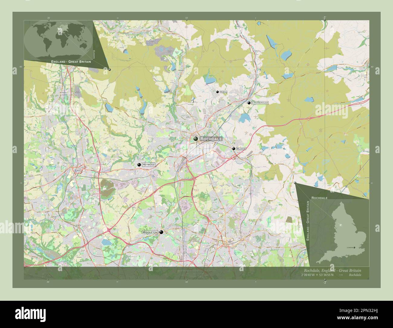 Rochdale, administrative county of England - Great Britain. Open Street ...
