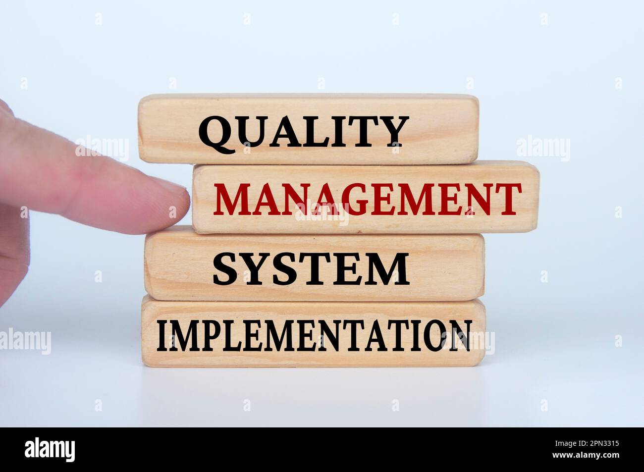 Quality Management System Implementation text on wooden blocks ...