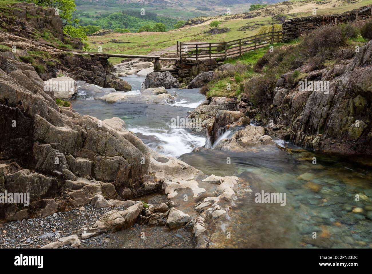 Waterfalls in Cwm Llan beside the well known Watkin Path, Snowdonia ...