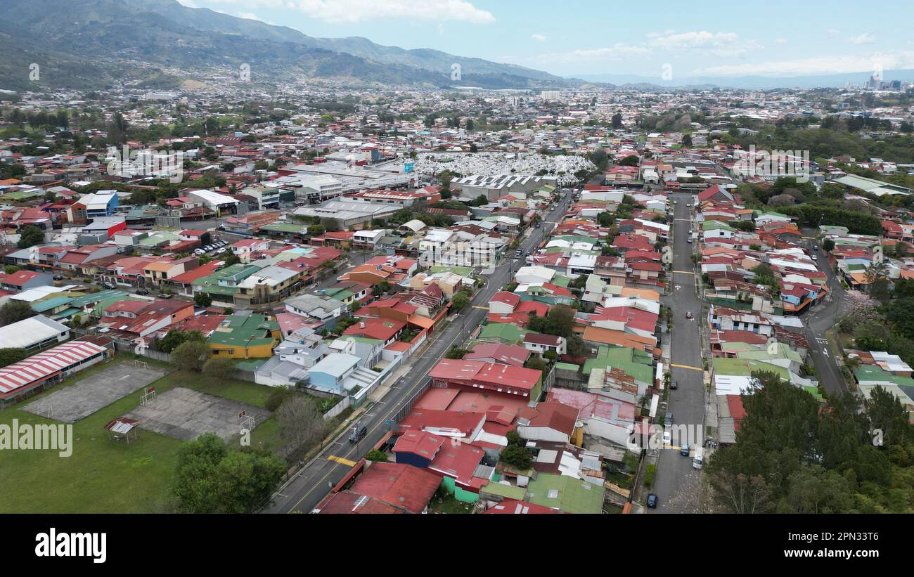 An aerial view of an urban cityscape of Desamparados, San Jose, Costa ...