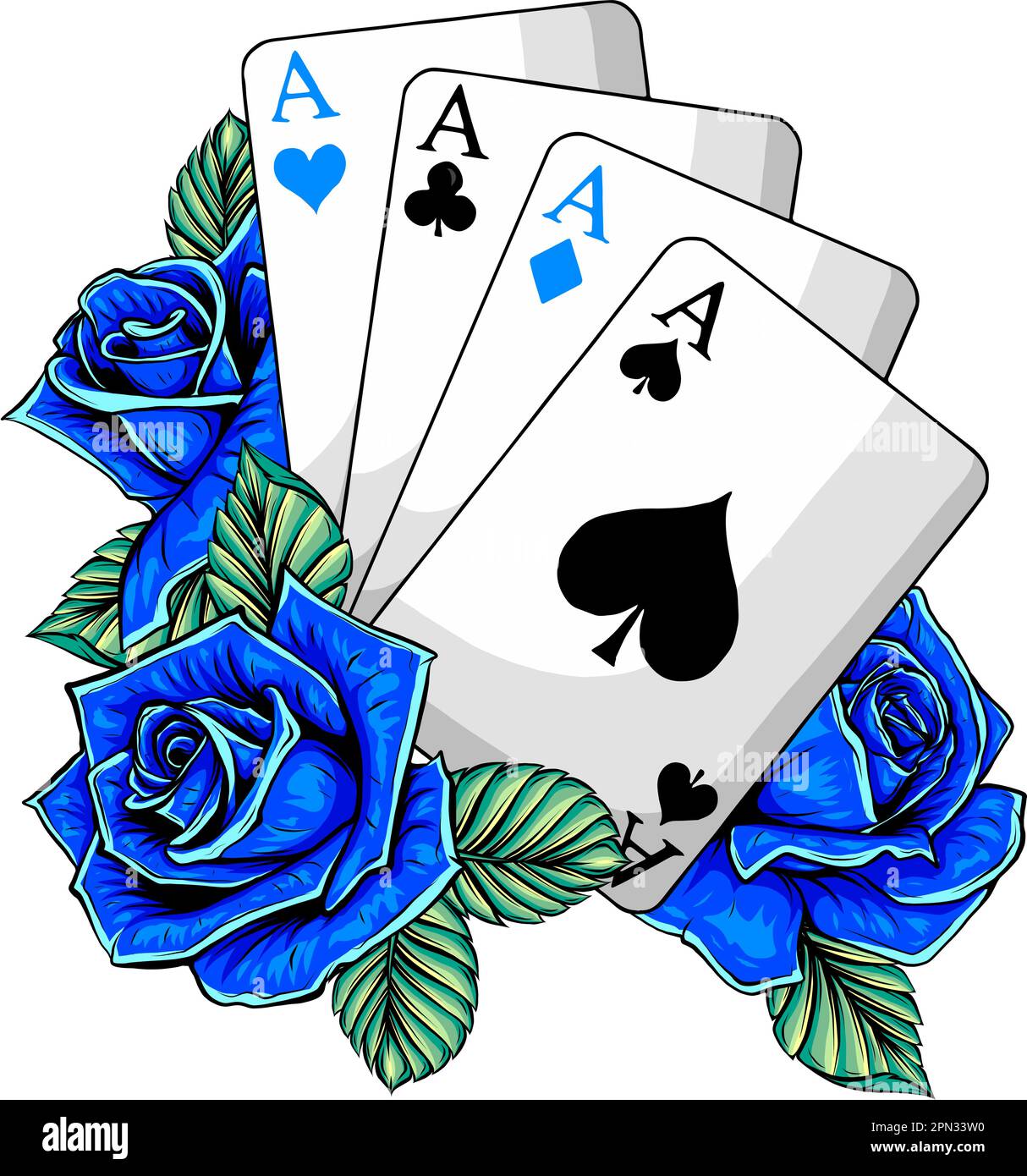 vector illustration of poker aces with rose on white background Stock ...