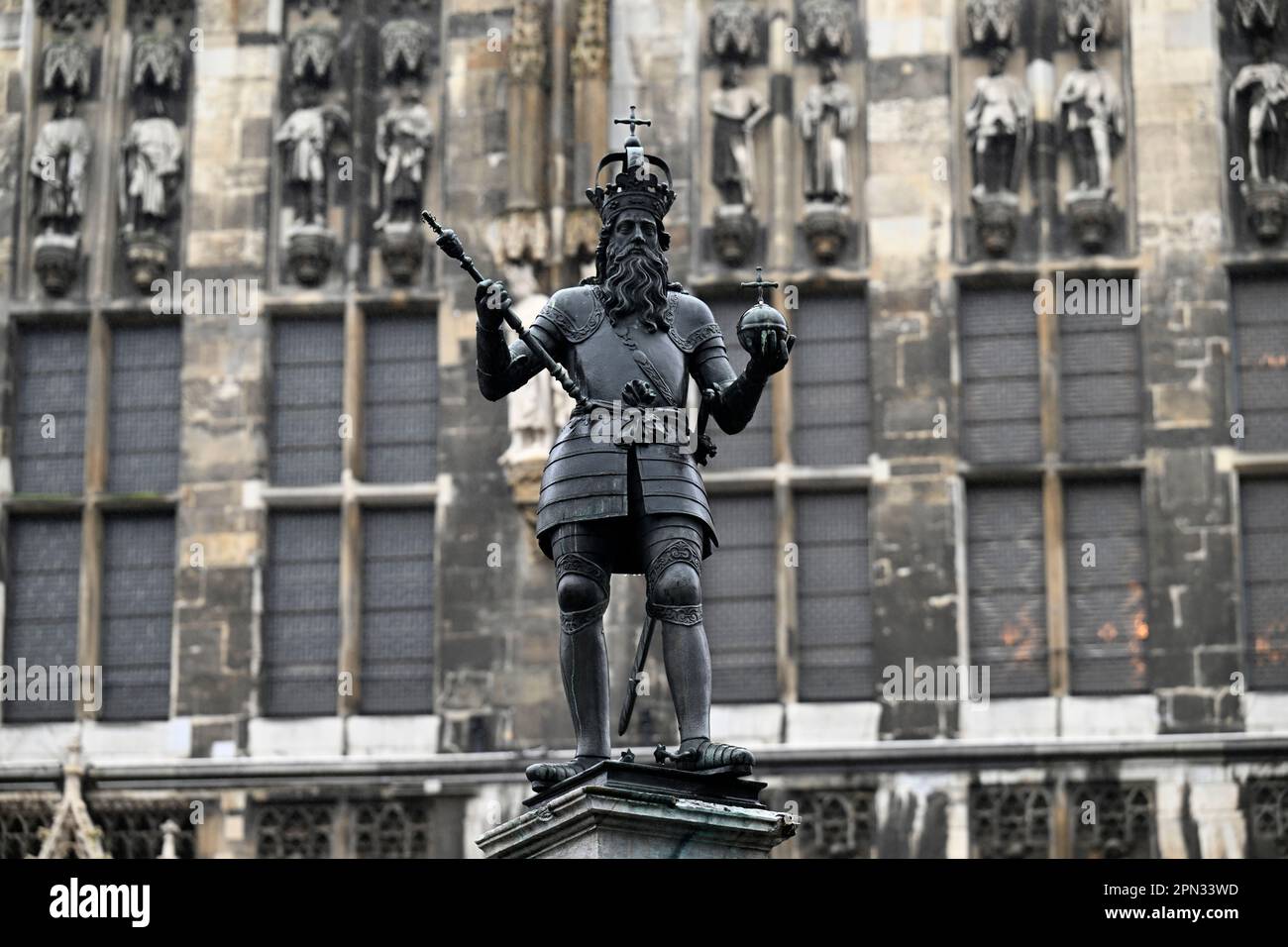 Aachen, Germany. 16th Apr, 2023. A statue of Emperor Charlemagne on the ...