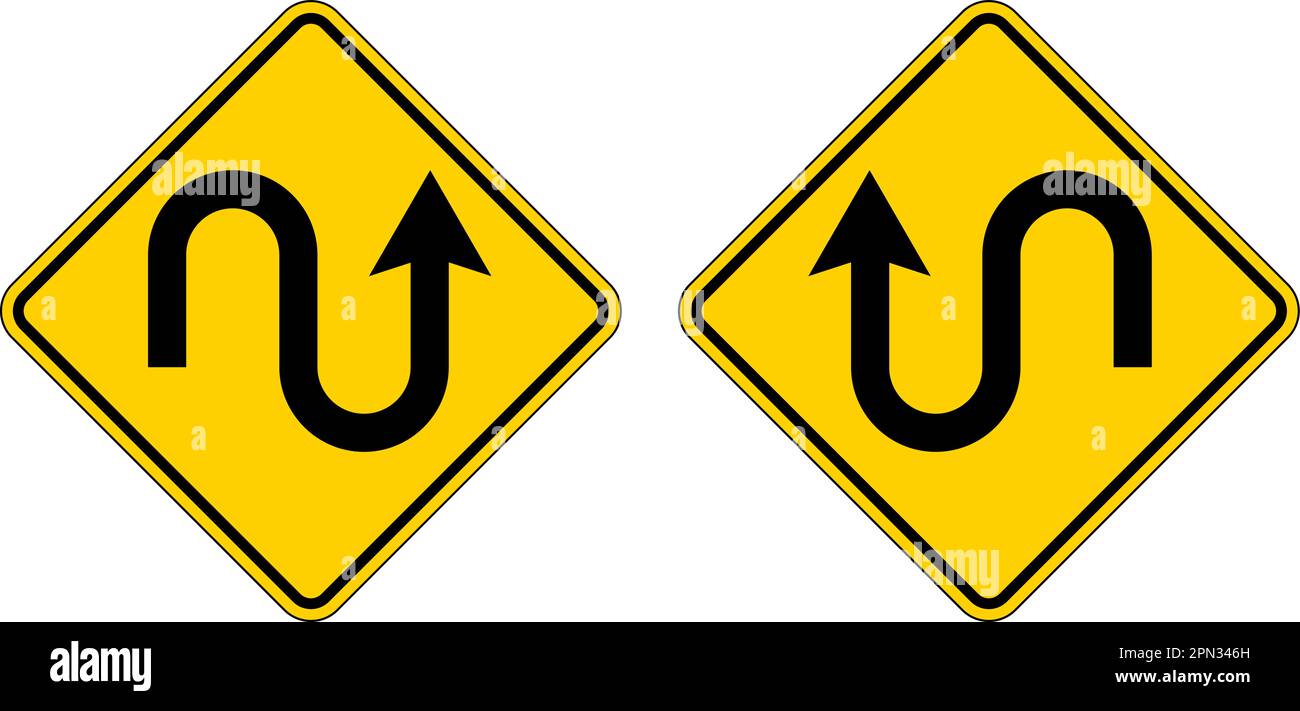 Warning Sign Double Curve Symbol On White Background Stock Vector Image ...