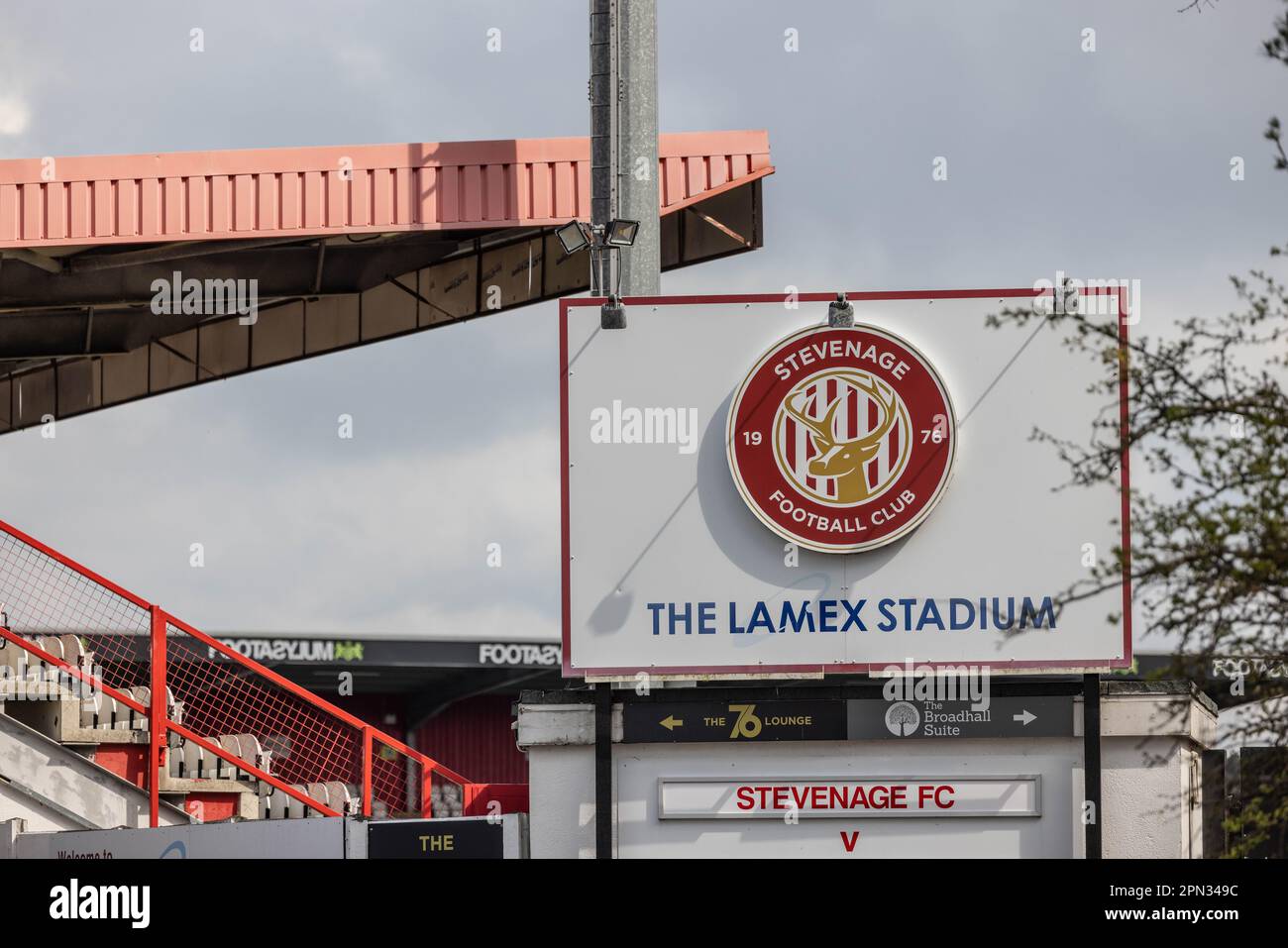 Exterior general view of The Lamex Stadium, Broadtail Way, Stevenage ...
