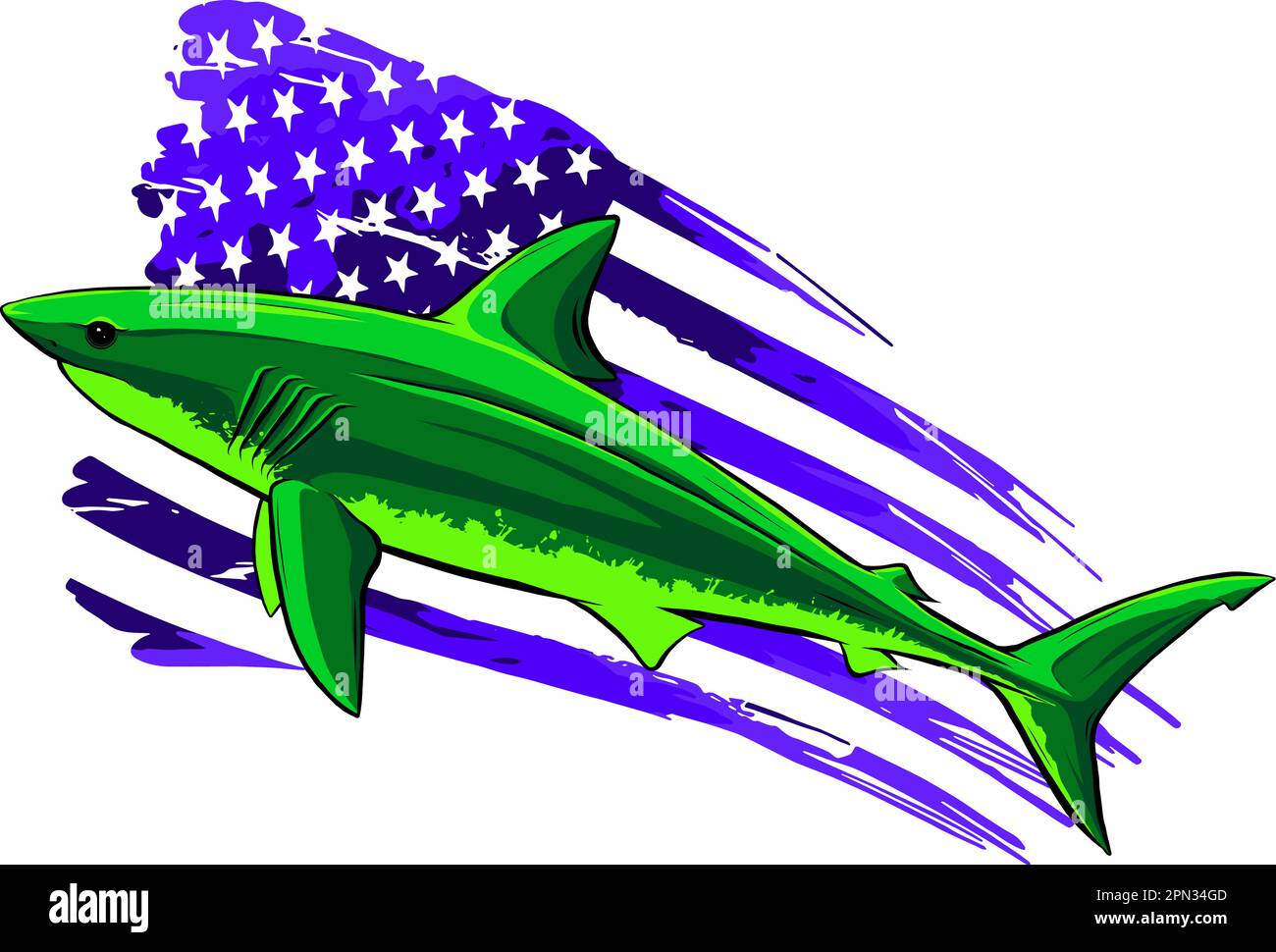 vector illustration of Great white shark with USA flag Stock Vector ...