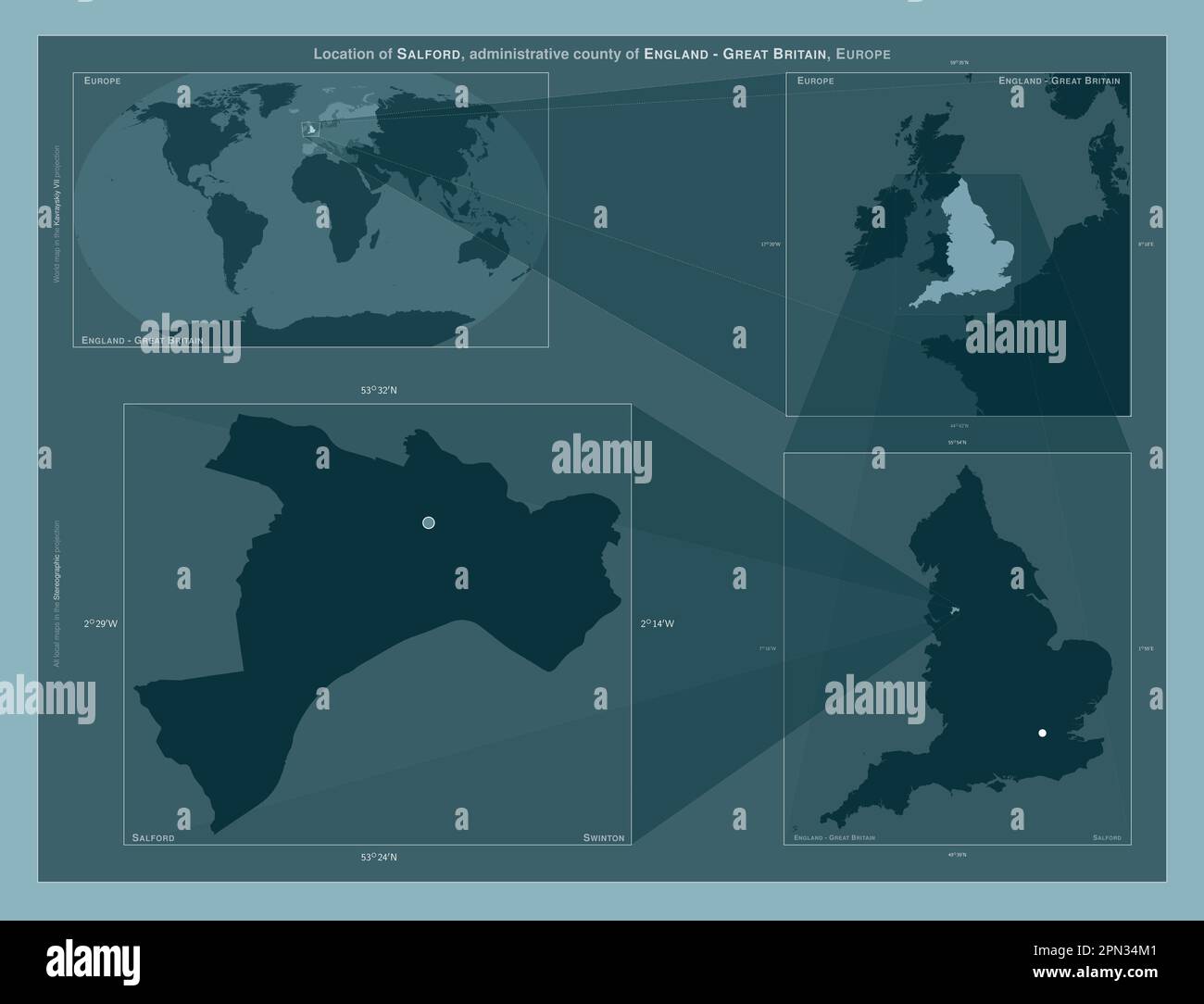 Salford, administrative county of England - Great Britain. Diagram ...