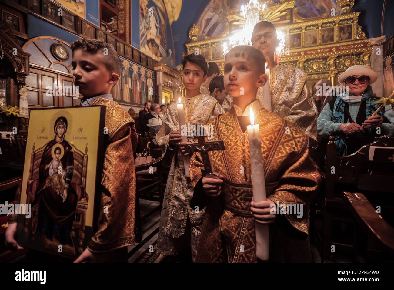 Gaza, Palestine. 16th Apr, 2023. Palestinian Christians attend the ...