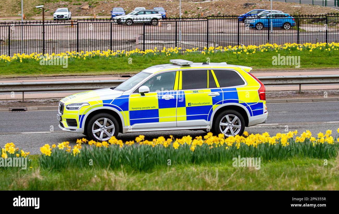 A Police Scotland police car travelling along the Kingsway West Dual ...