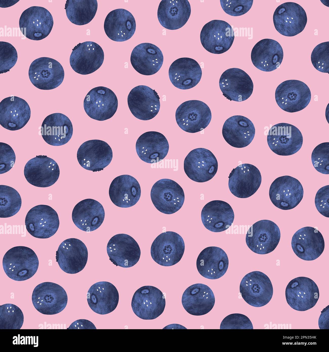 Blueberry seamless pattern. Hand drawn textured berries on pink ...