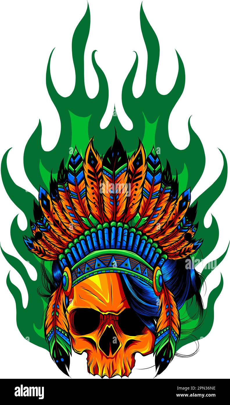 vector drawing skull war bonnet on white background Stock Vector Image ...
