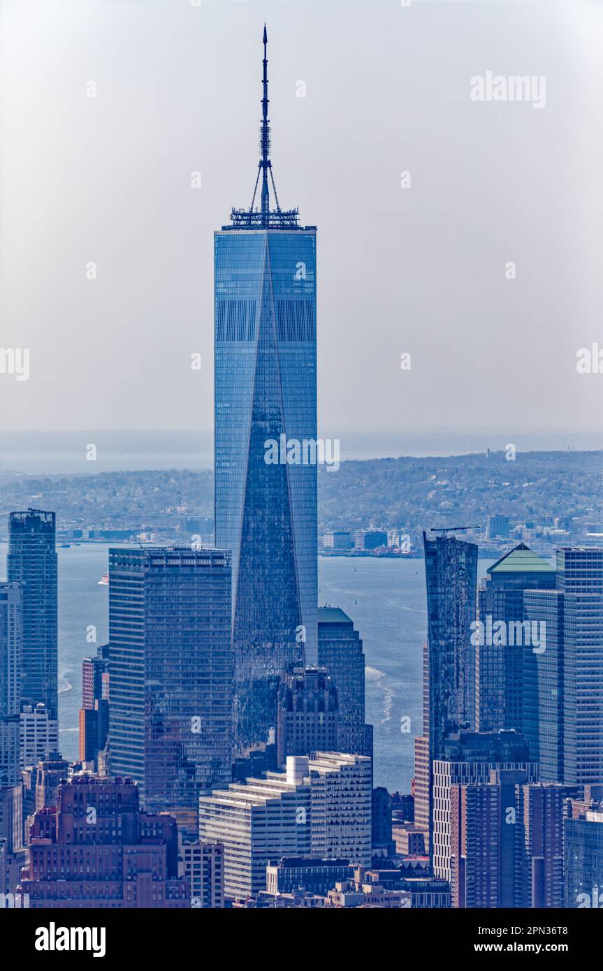 Viewed from the Empire State Building, One World Trade Canter soars ...
