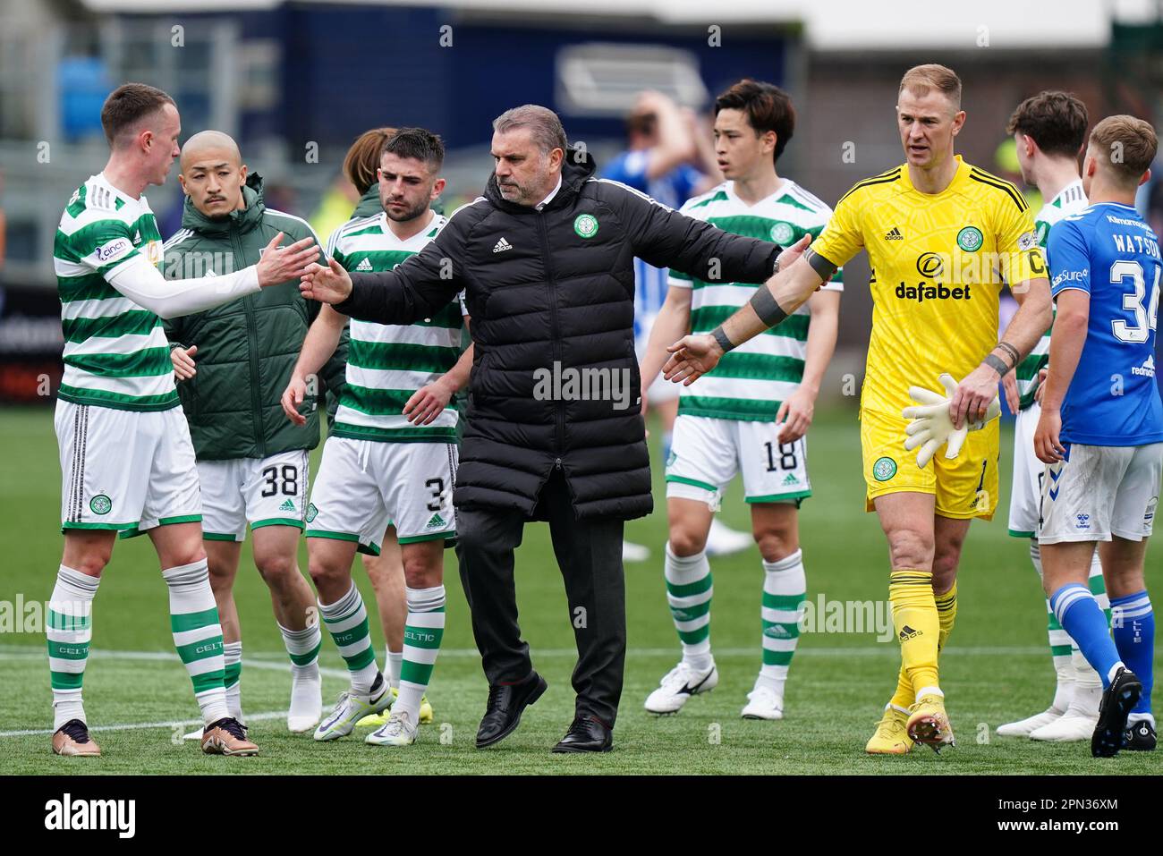 Celtic Manager, Ange Potsecoglou, congratulates their players following ...