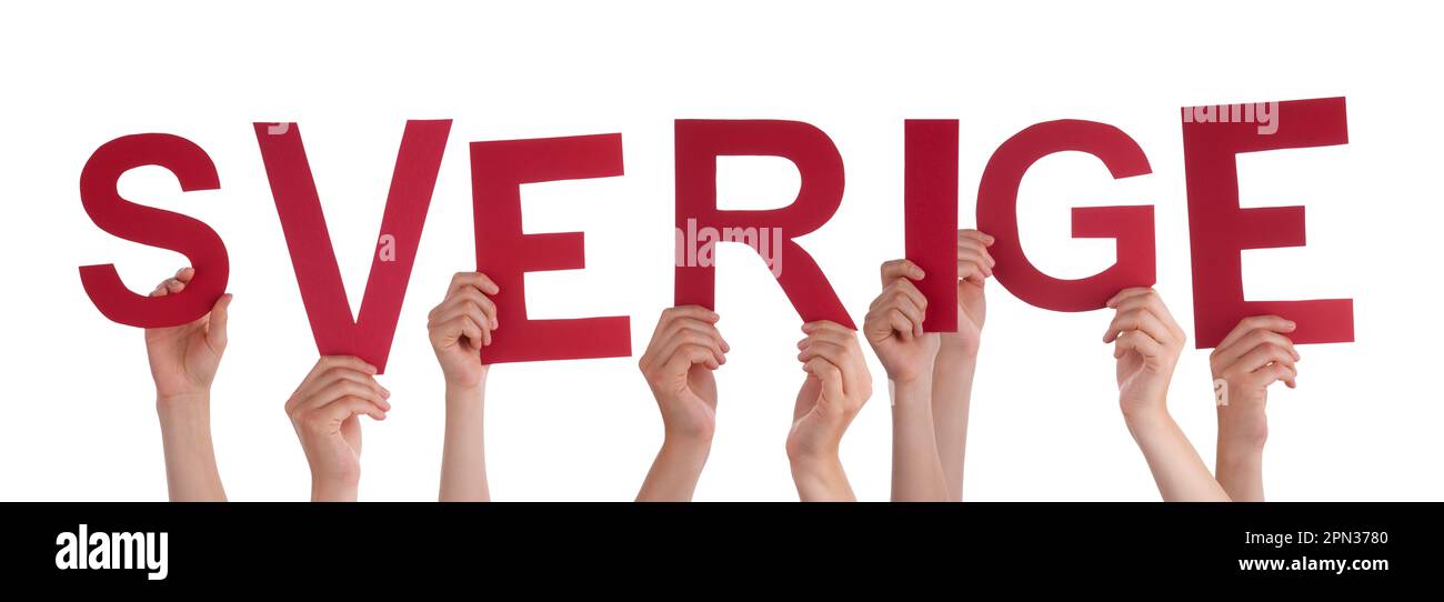 People Hands Building Word Sverige Means Sweden, Isolated Background ...