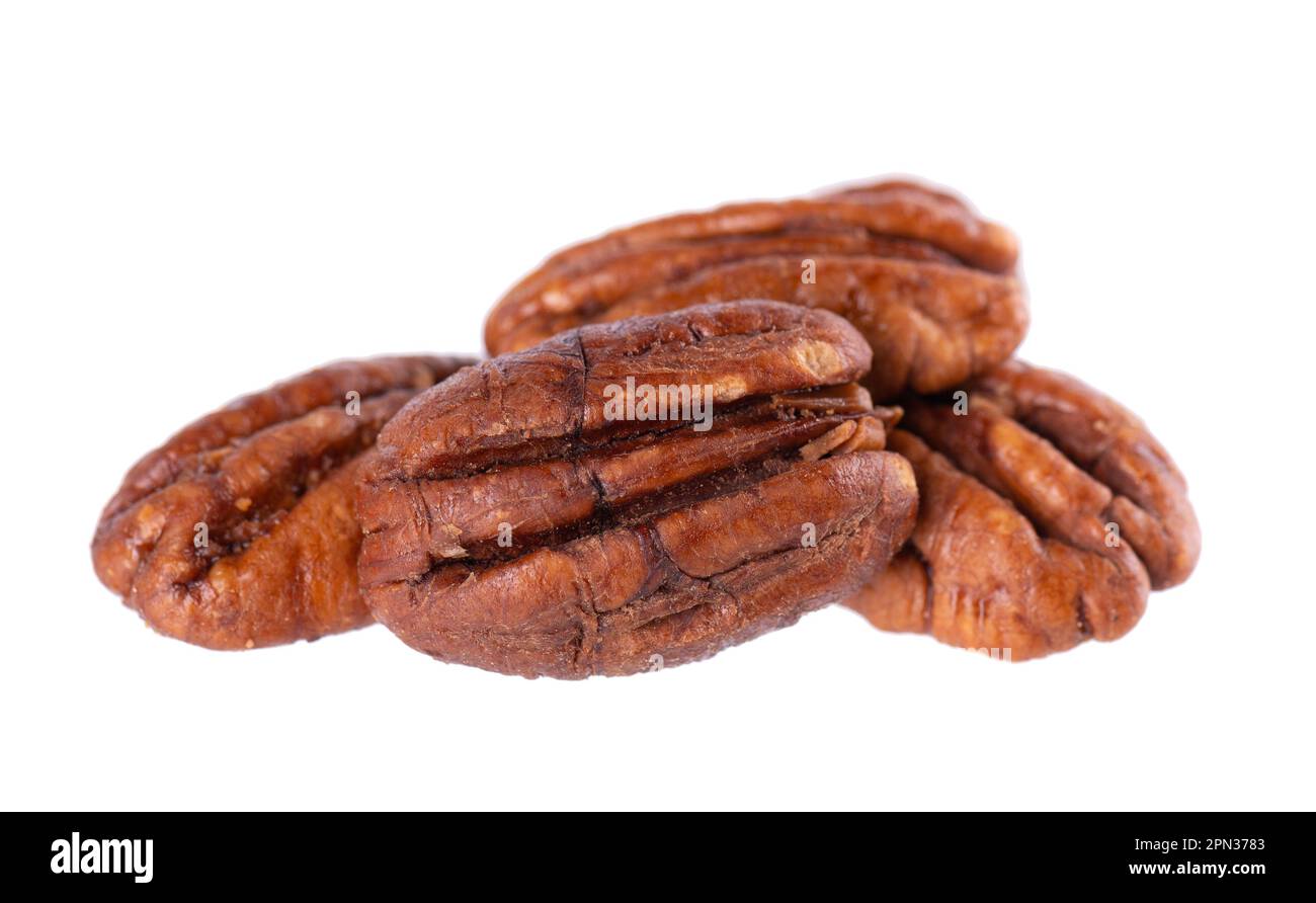 Pecan nuts isolated on white background. Shelled pecan. Clipping path ...