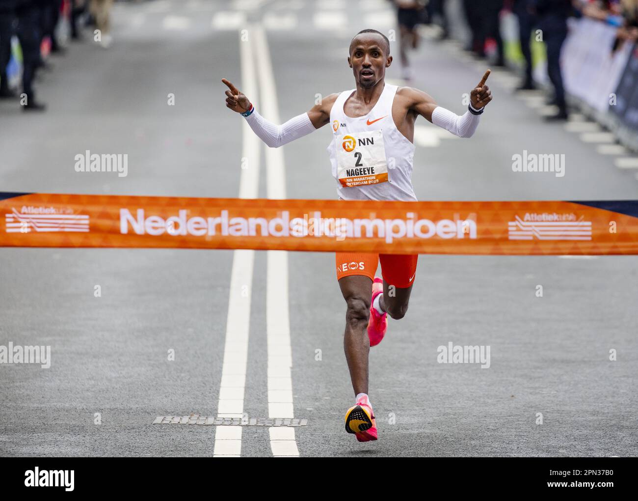 ROTTERDAM – Abdi Nageeye crosses the finish line of the Rotterdam ...
