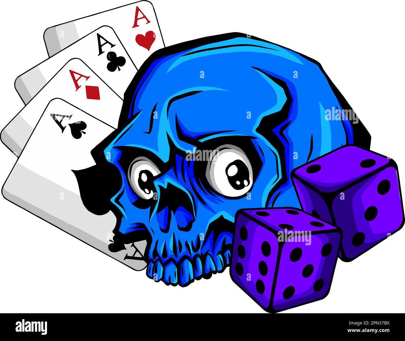 vector illustration of Aces and Skull on white background. digital draw ...