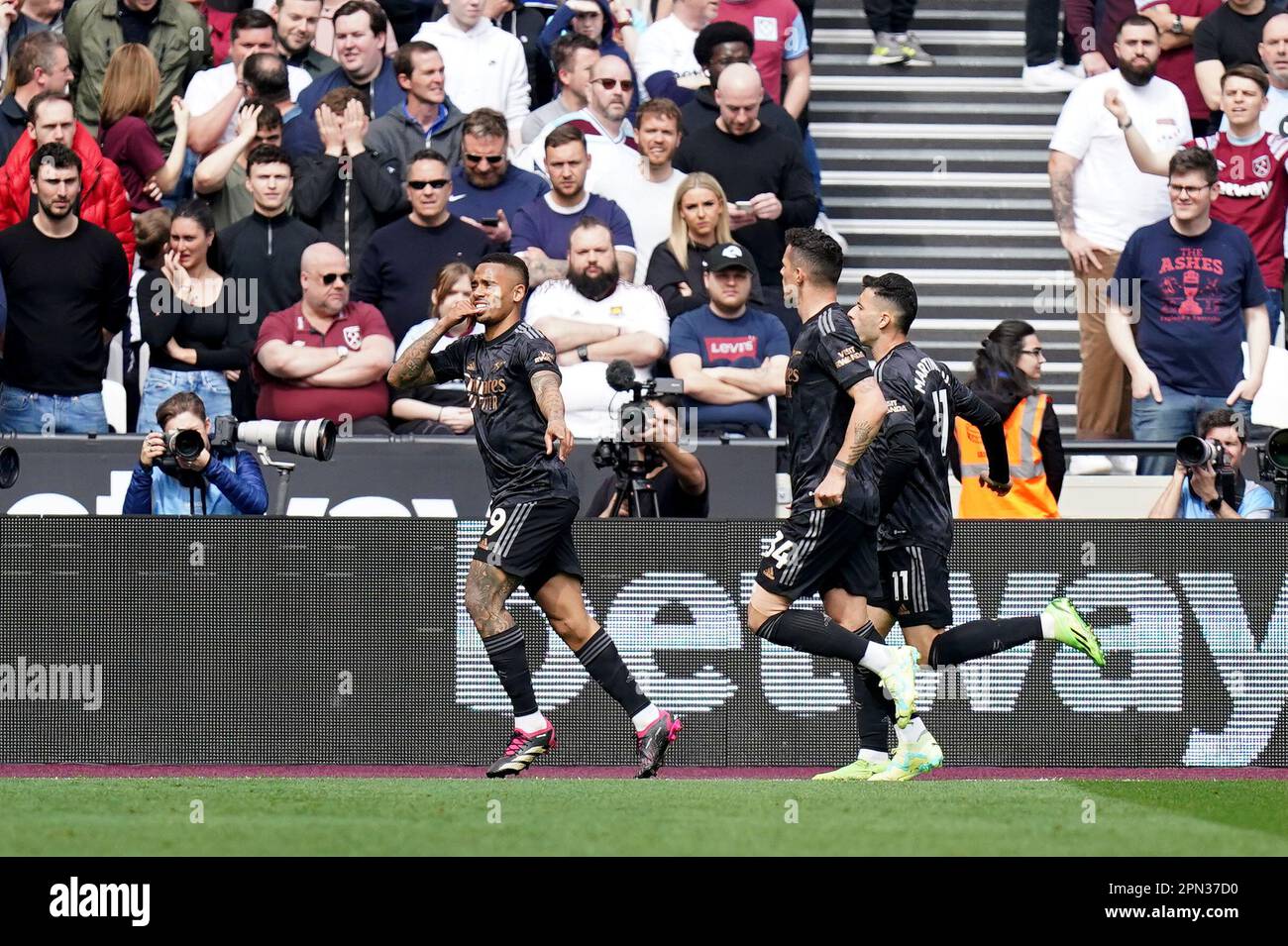 Arsenal's Gabriel Jesus (left) celebrates scoring their side's first ...