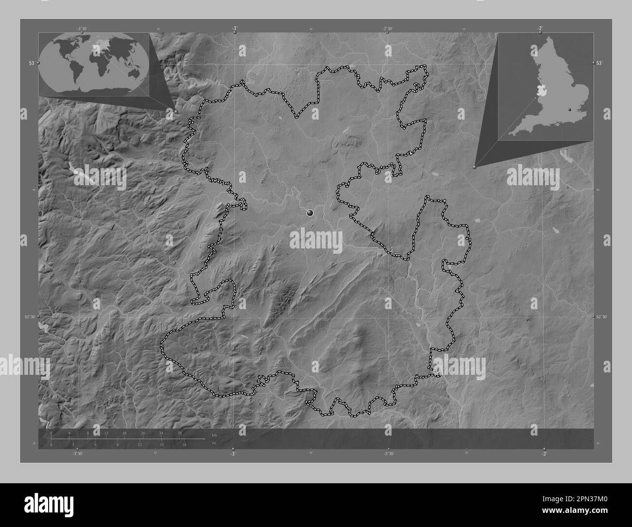 Shropshire, administrative county of England - Great Britain. Grayscale ...