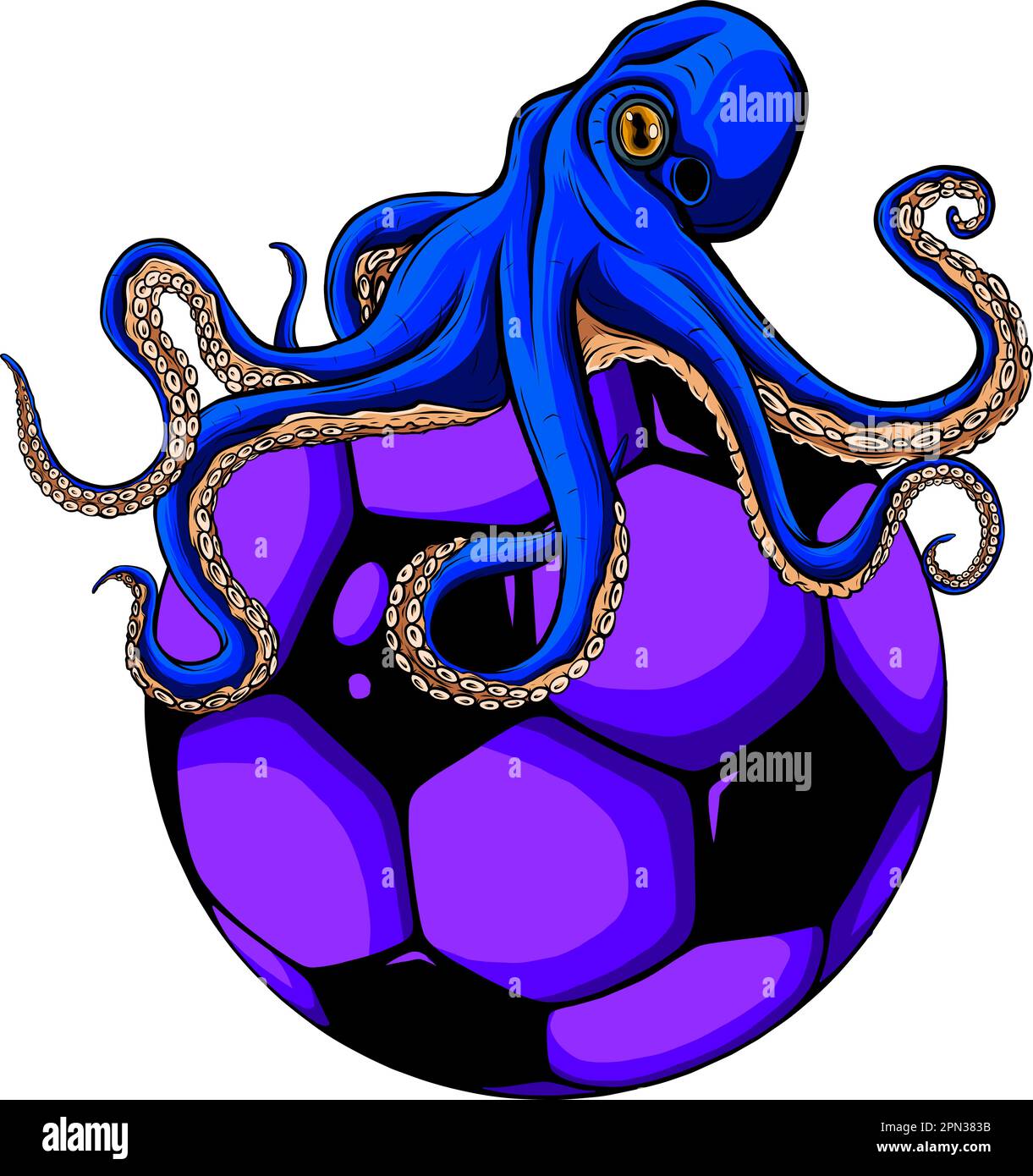 vector illustration of octopus wrapped around a soccer ball on white ...
