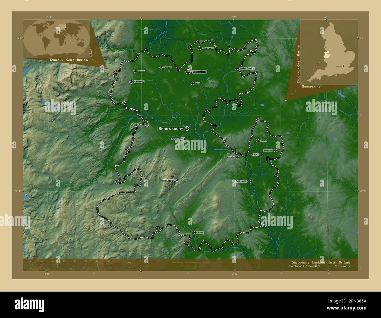 Shropshire, administrative county of England - Great Britain. Colored ...