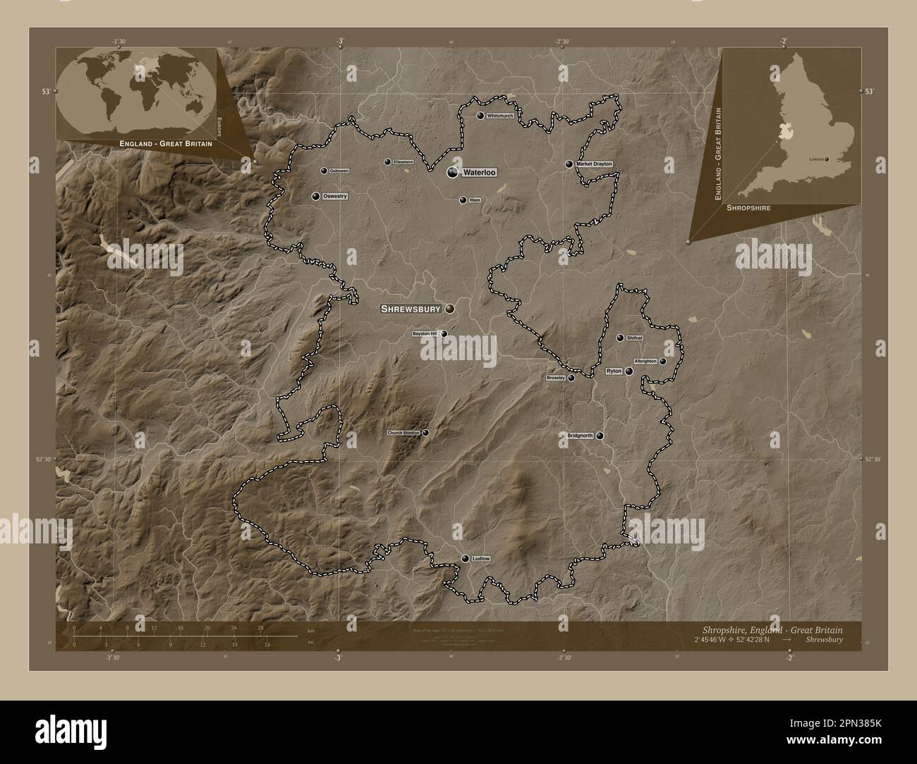 Shropshire, administrative county of England - Great Britain. Elevation ...